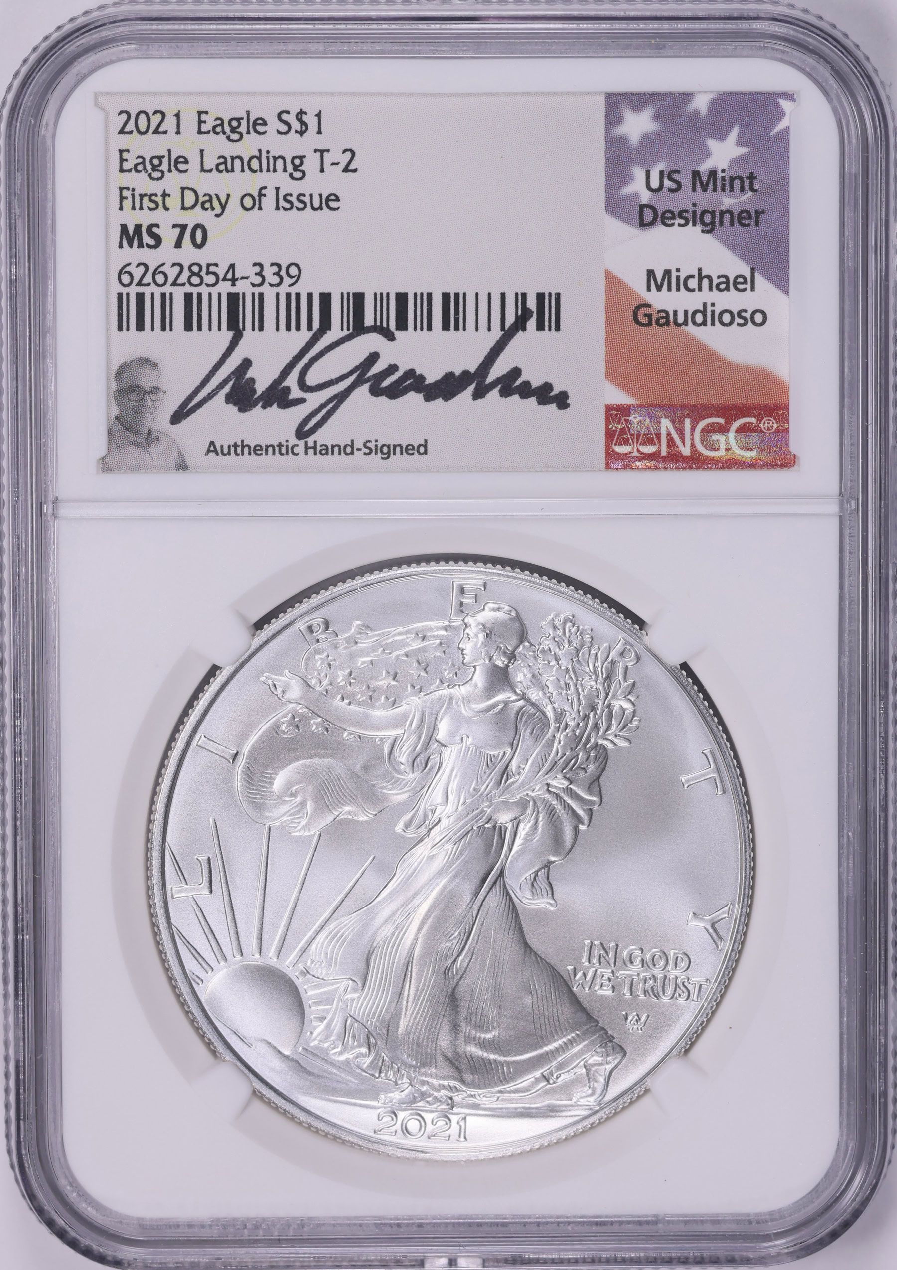 2021 $1 Silver Eagle Type 2 First Day of Issue NCS MS-70 (Michael ...