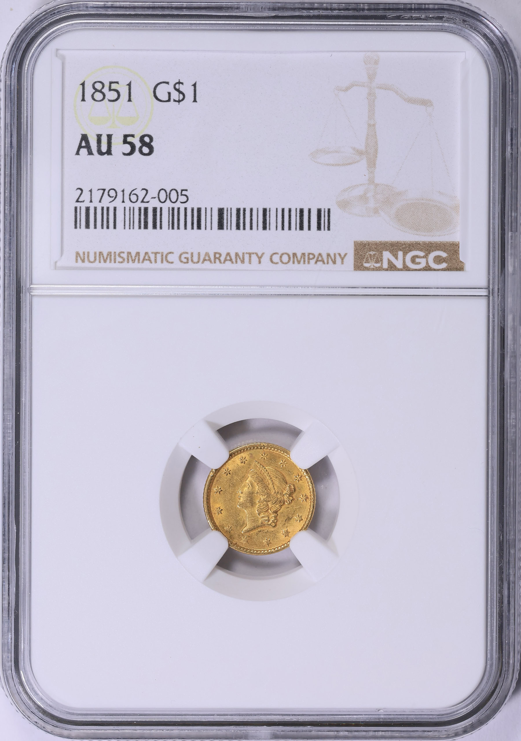 1851 Liberty Gold Dollar NGC AU-58 (Item 2018371) | GreatCollections ...