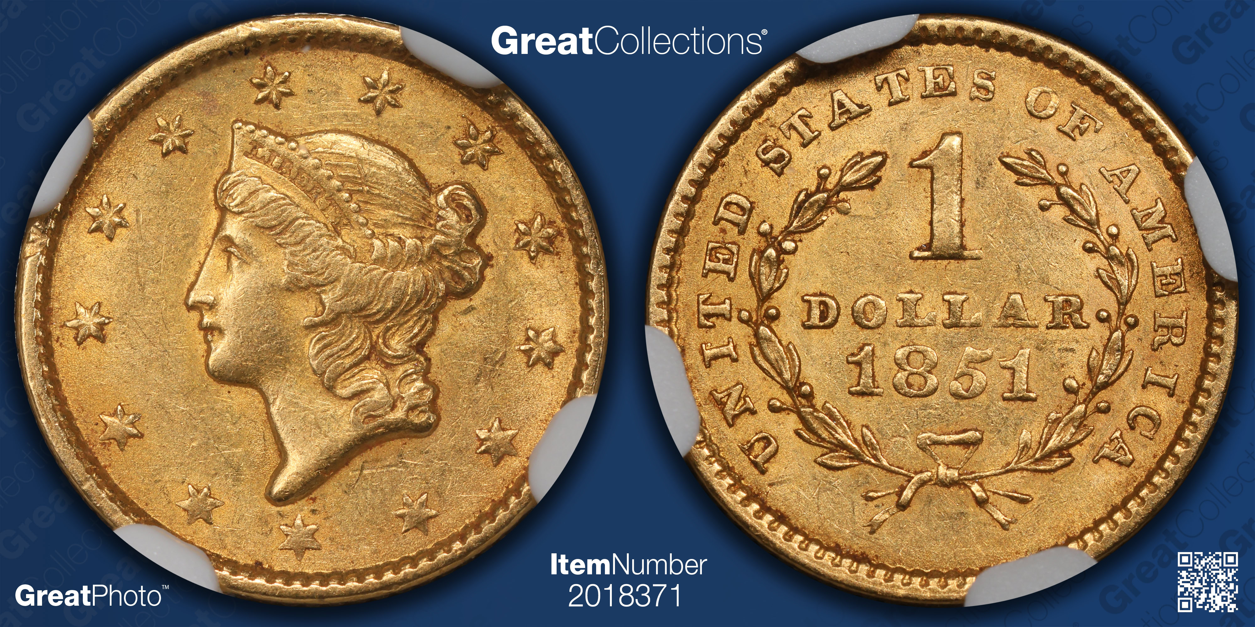 1851 Liberty Gold Dollar NGC AU-58 (Item 2018371) | GreatCollections ...