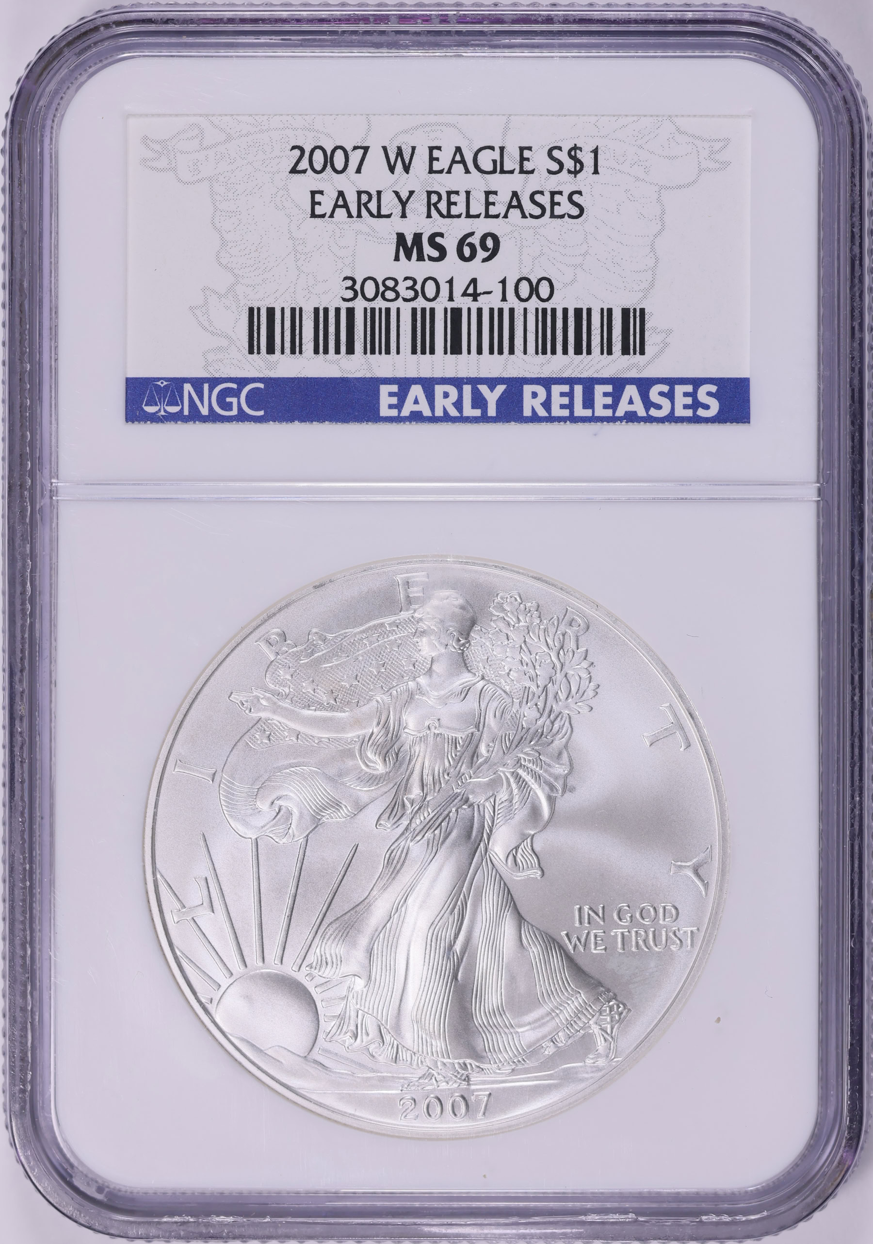 2007-W $1 Silver Eagle Burnished Early Releases NGC MS-69 (Item 2018611 ...
