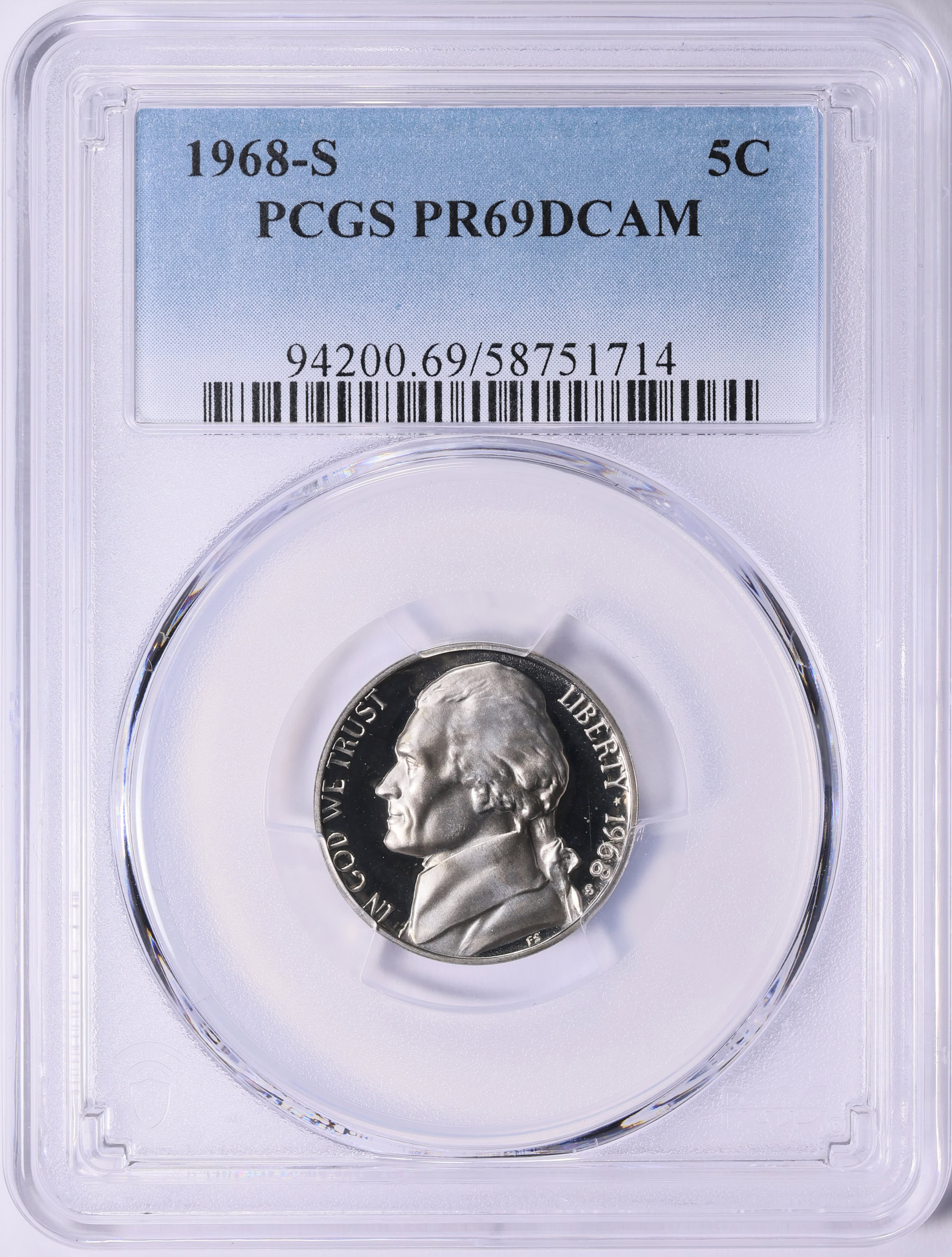 1968-S Jefferson Nickel PCGS Proof-69 DCAM (Item 2018904 ...