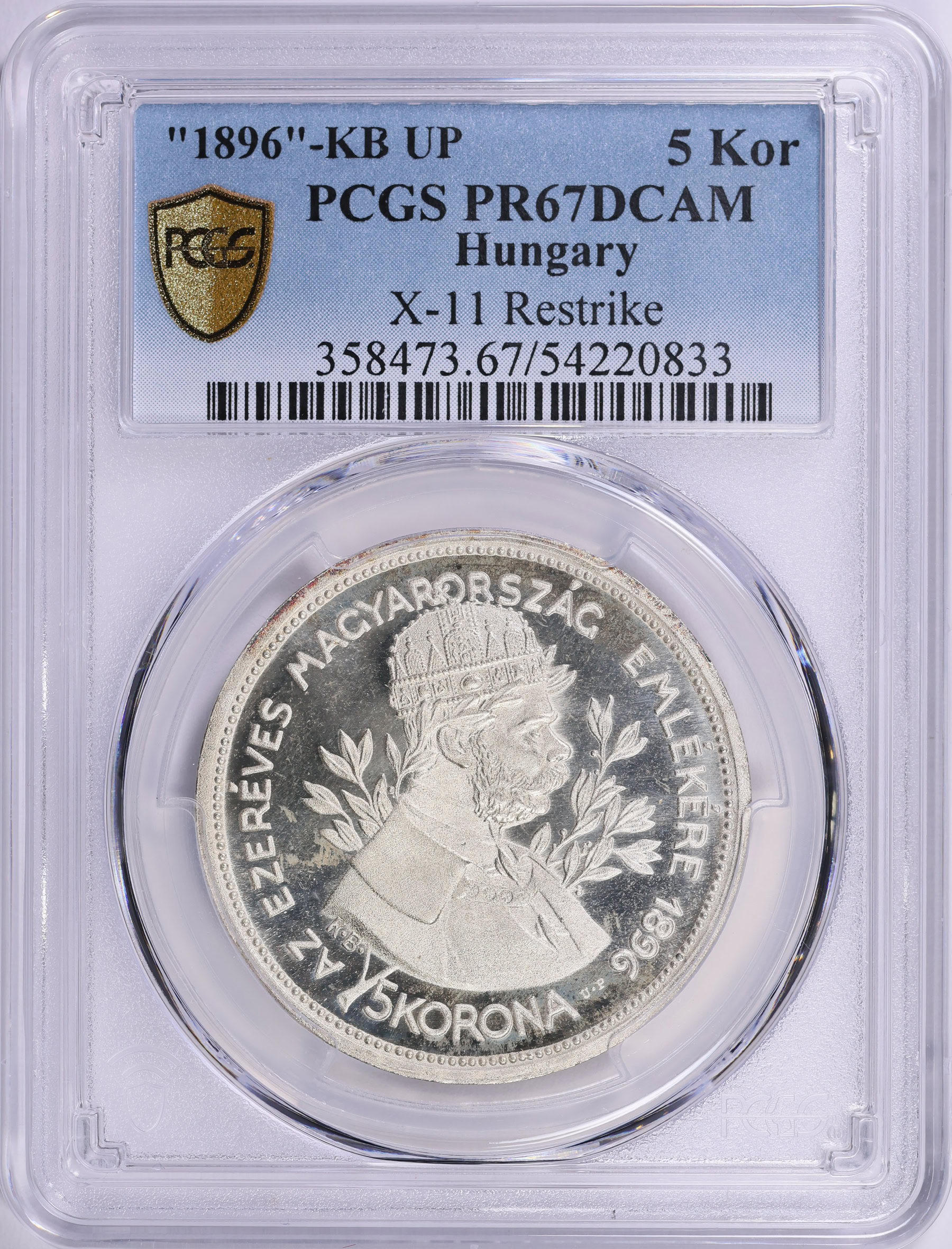 Hungary 1896-KB UP Silver 5 Korona Millennium Commemorative Restrike KM ...