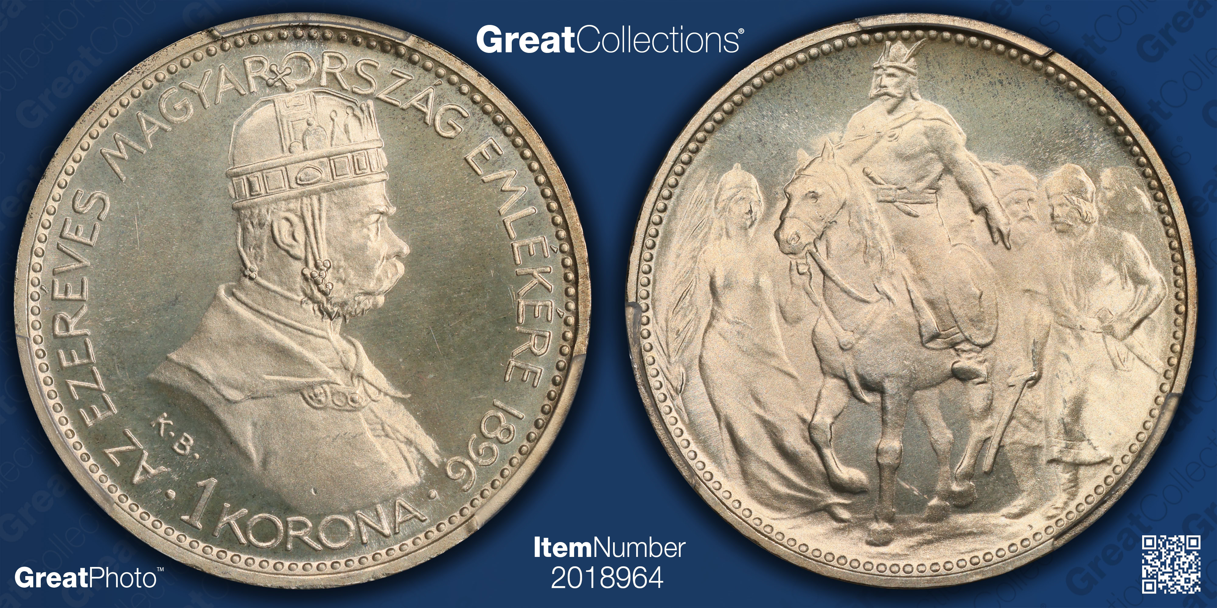 Hungary 1896-KB Silver Korona Millennium Commemorative Restrike KM-487 ...