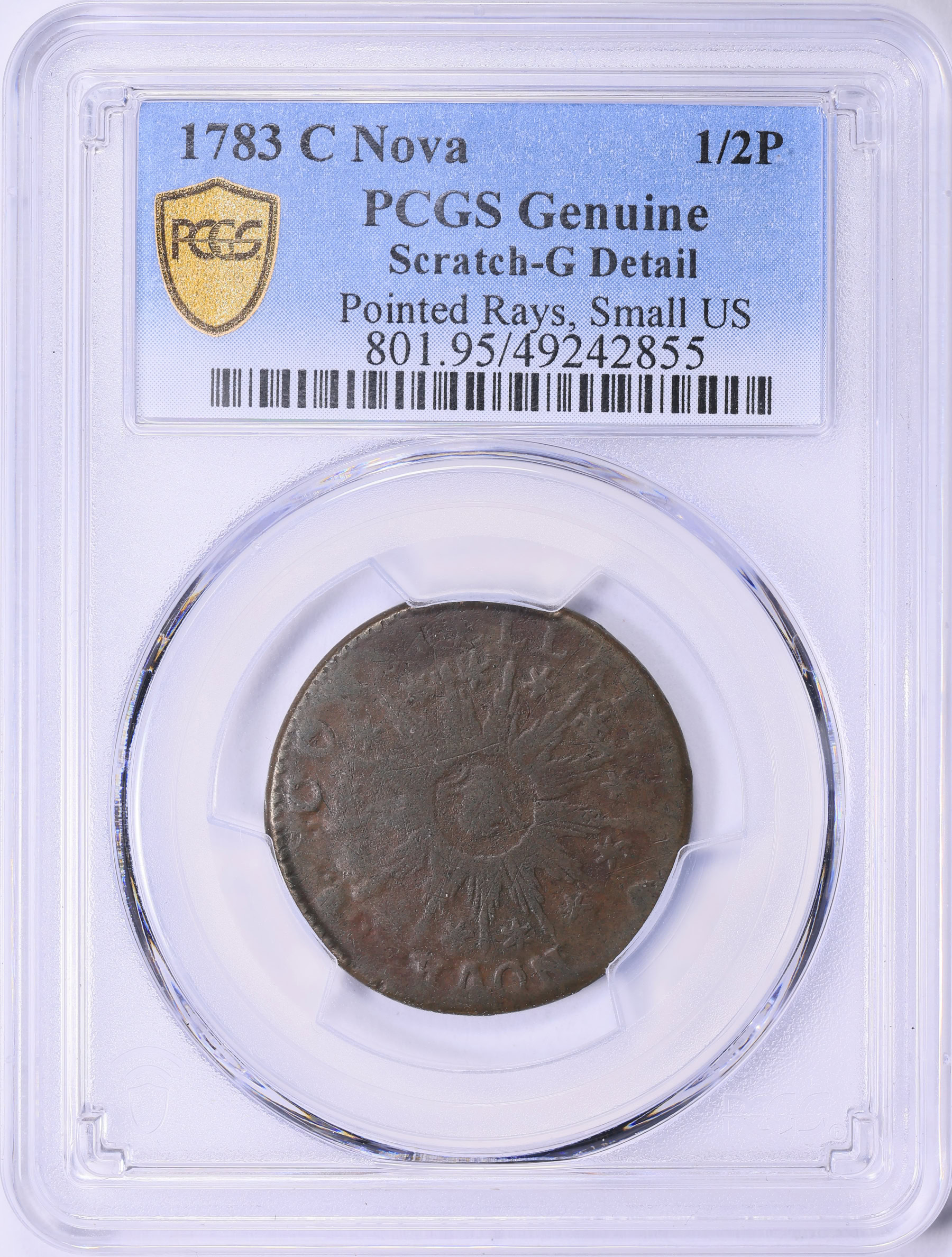 1783 Nova Constellatio Pointed Rays, Small US PCGS Genuine Good Details ...