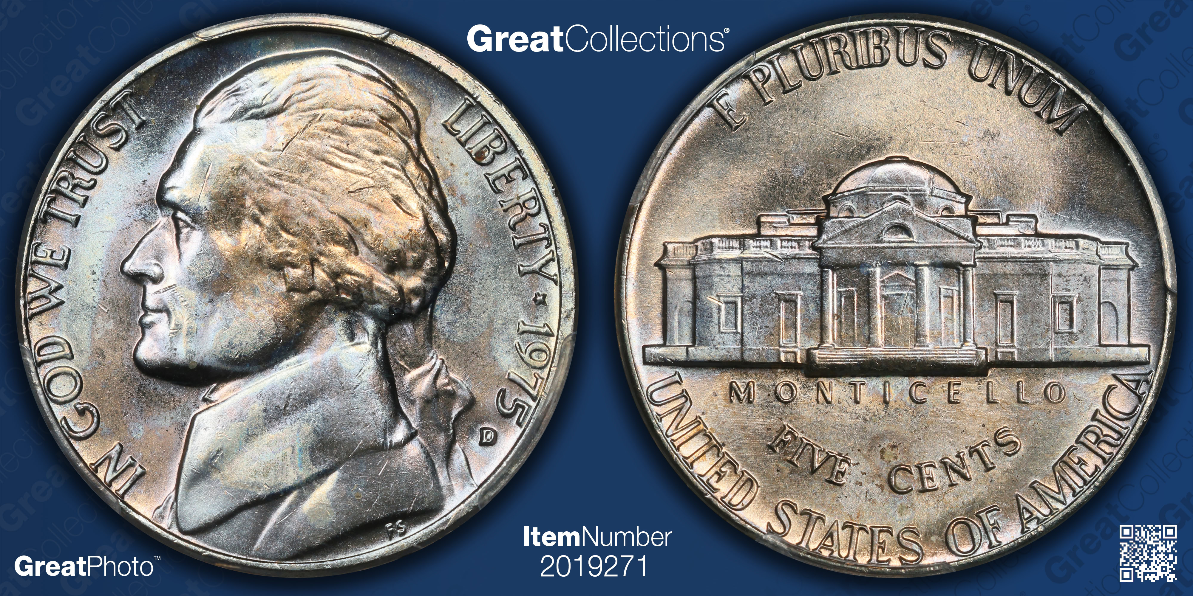 1975-D Jefferson Nickel PCGS MS-64 (Toned) (Item 2019271 ...