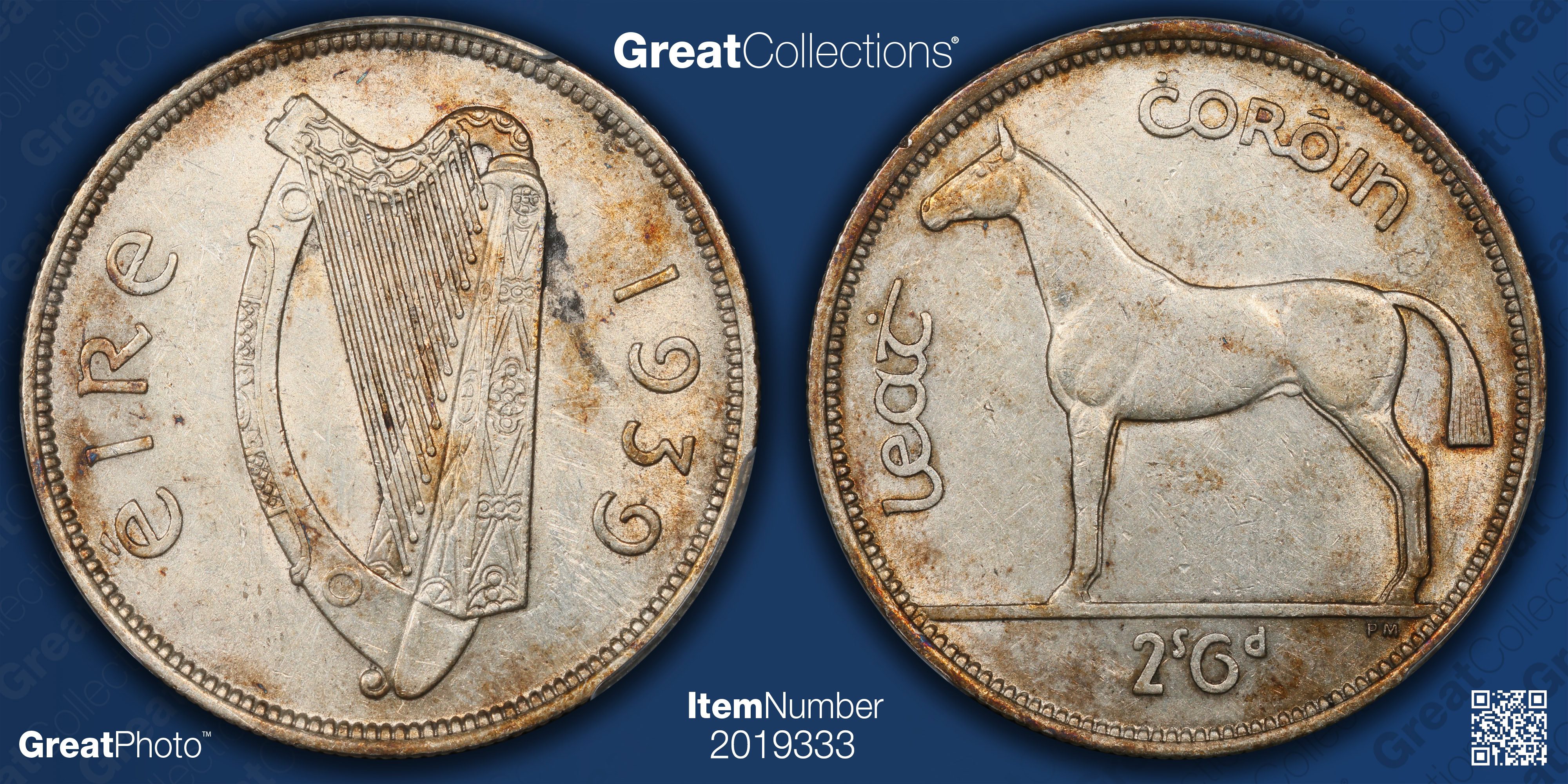 Ireland 1939 Silver 1/2 Crown KM-16 PCGS AU-55 (Item 2019333 ...