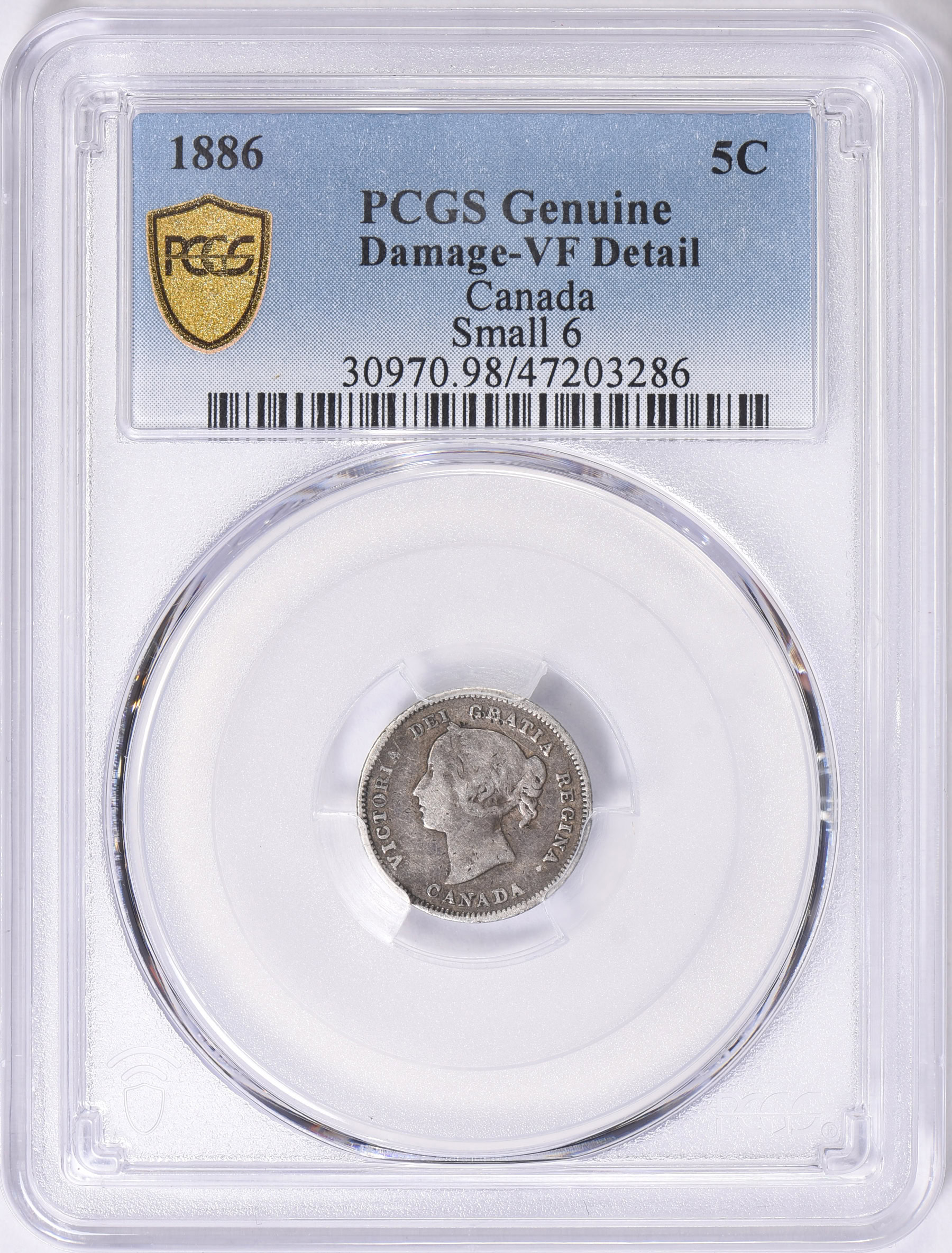 Canada 1886 Silver 5 Cents Small 6 KM-2 PCGS Genuine VF Details (Item ...