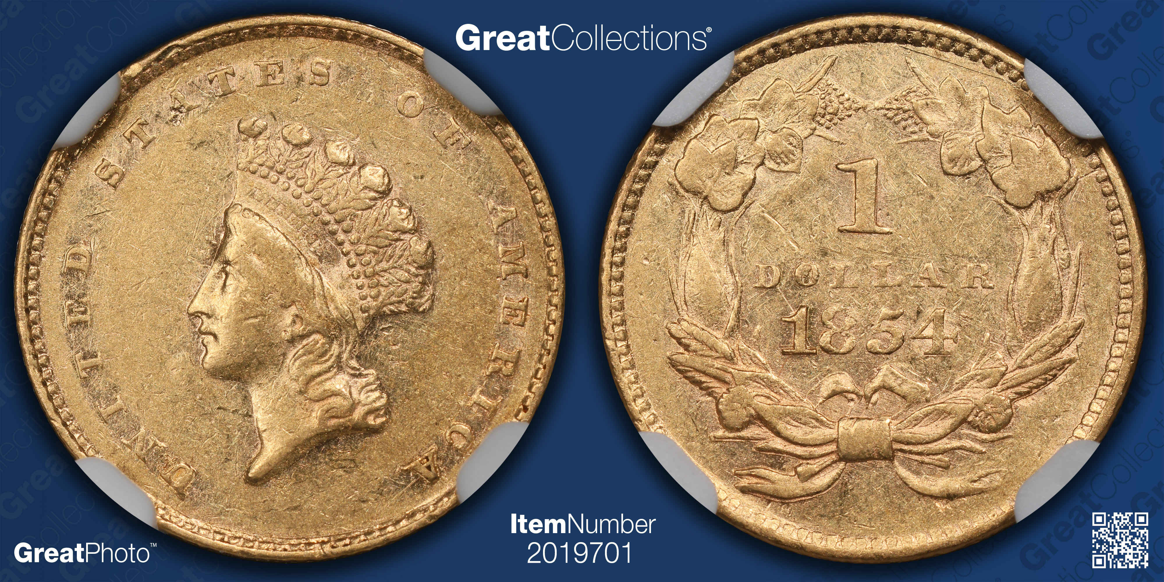 1854 Indian Princess Gold Dollar Type 2 NGC AU-58 (Ex: Great Kentucky ...