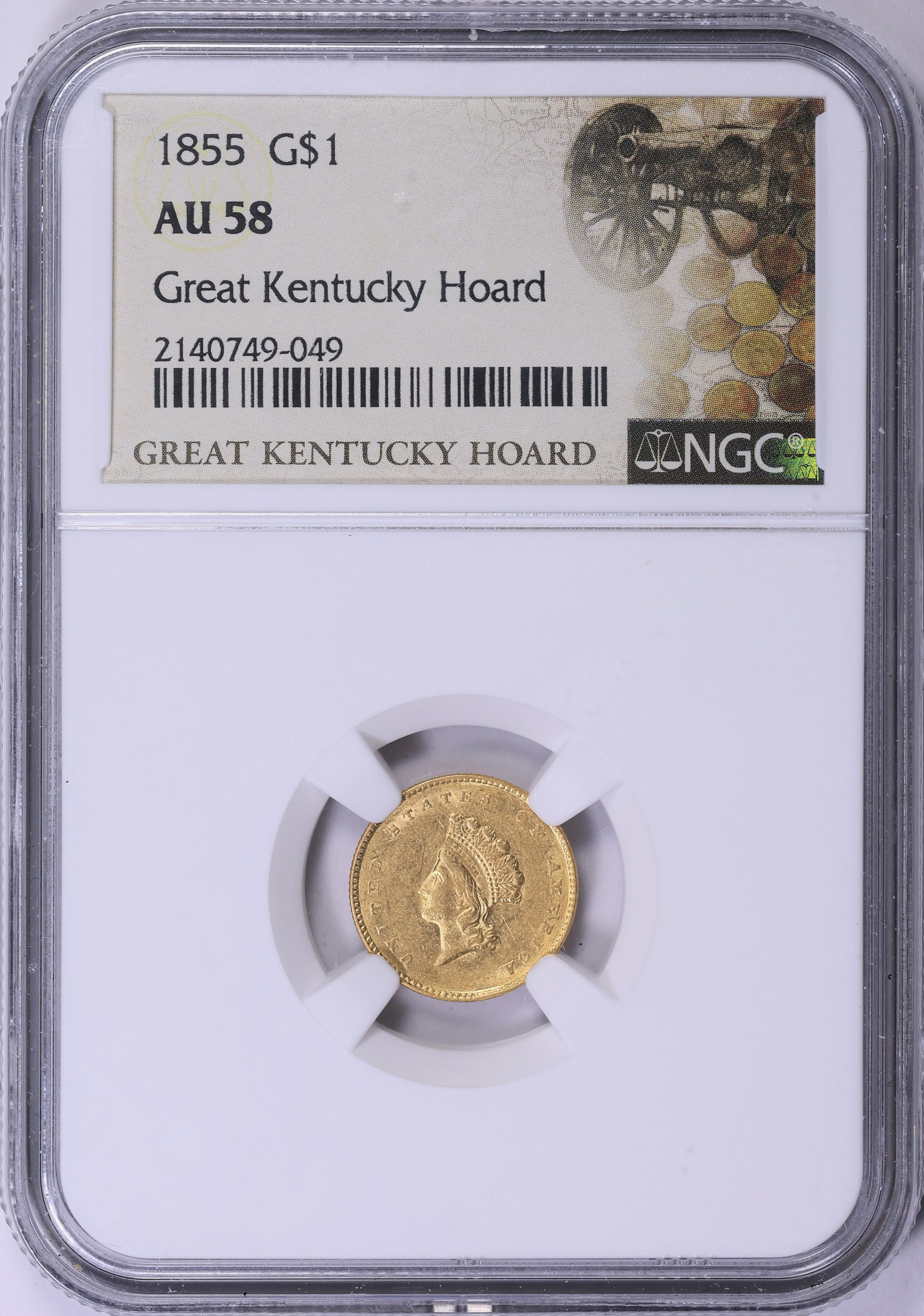 1855 Indian Princess Gold Dollar NGC AU-58 (Ex: Great Kentucky Hoard ...