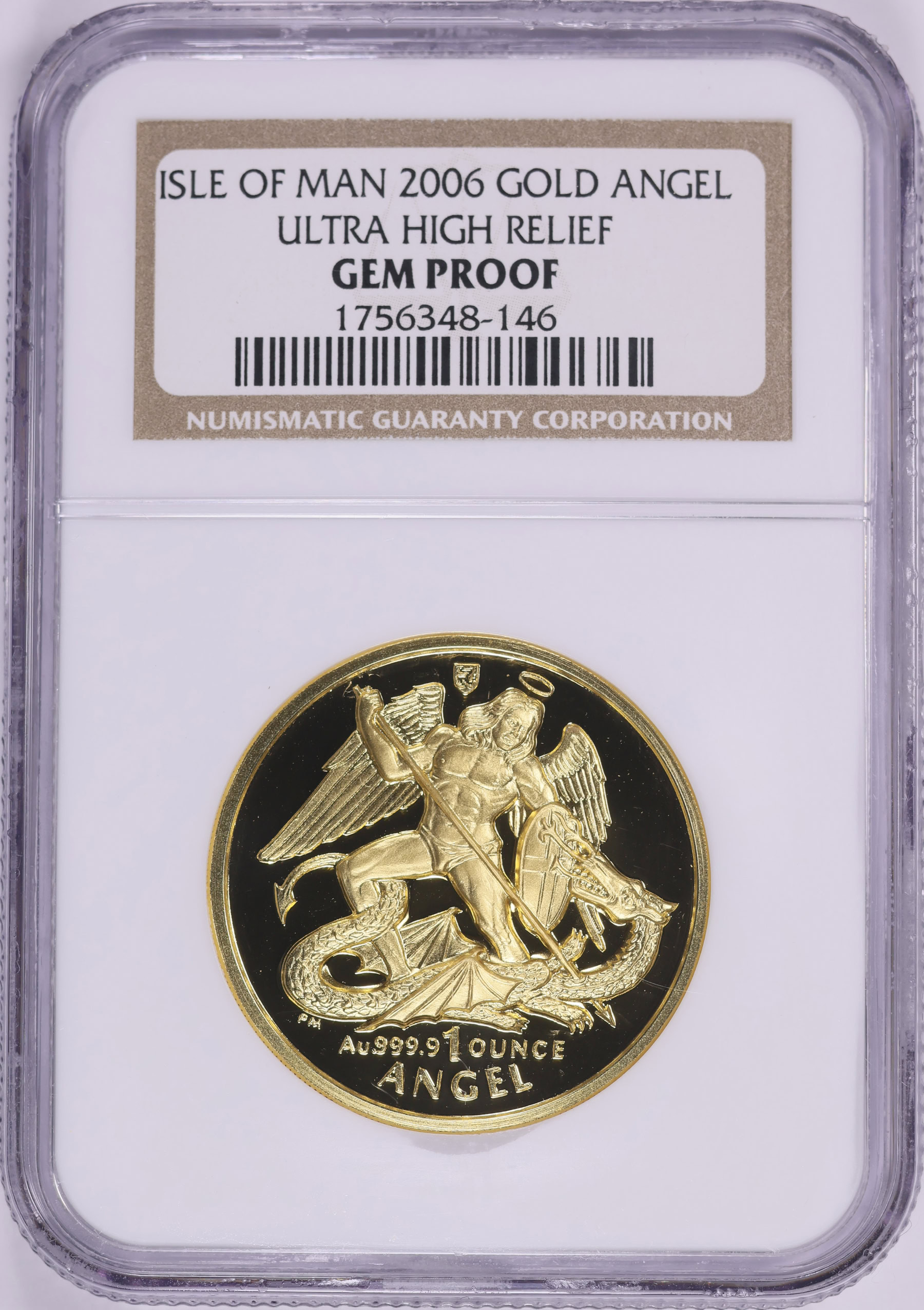 Isle of Man 2006 Gold Angel Ultra High Relief NGC Gem Proof (AGW = 1.0 ...