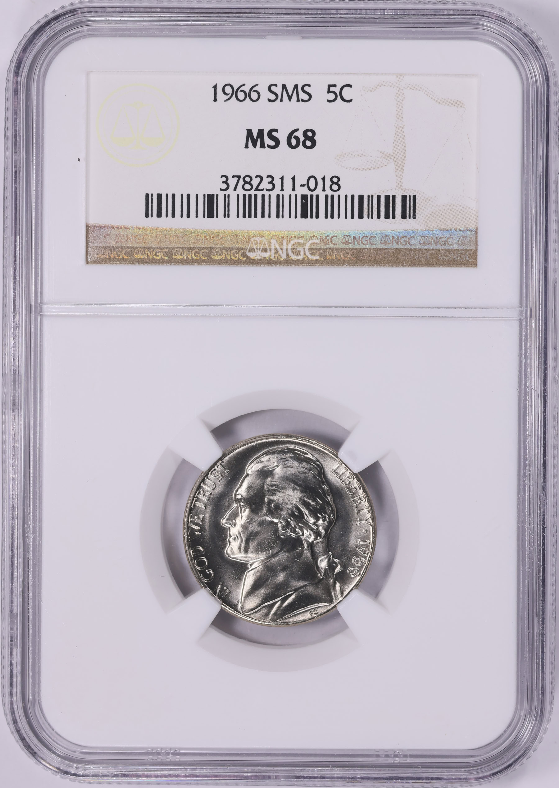 1966 Jefferson Nickel SMS NGC MS-68 (Item 2020079) | GreatCollections ...