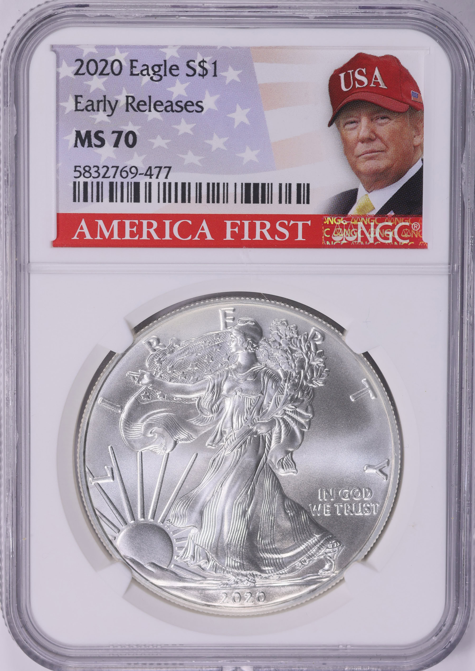 2020 $1 Silver Eagle Early Releases NGC MS-70 (Donald J. Trump Label ...