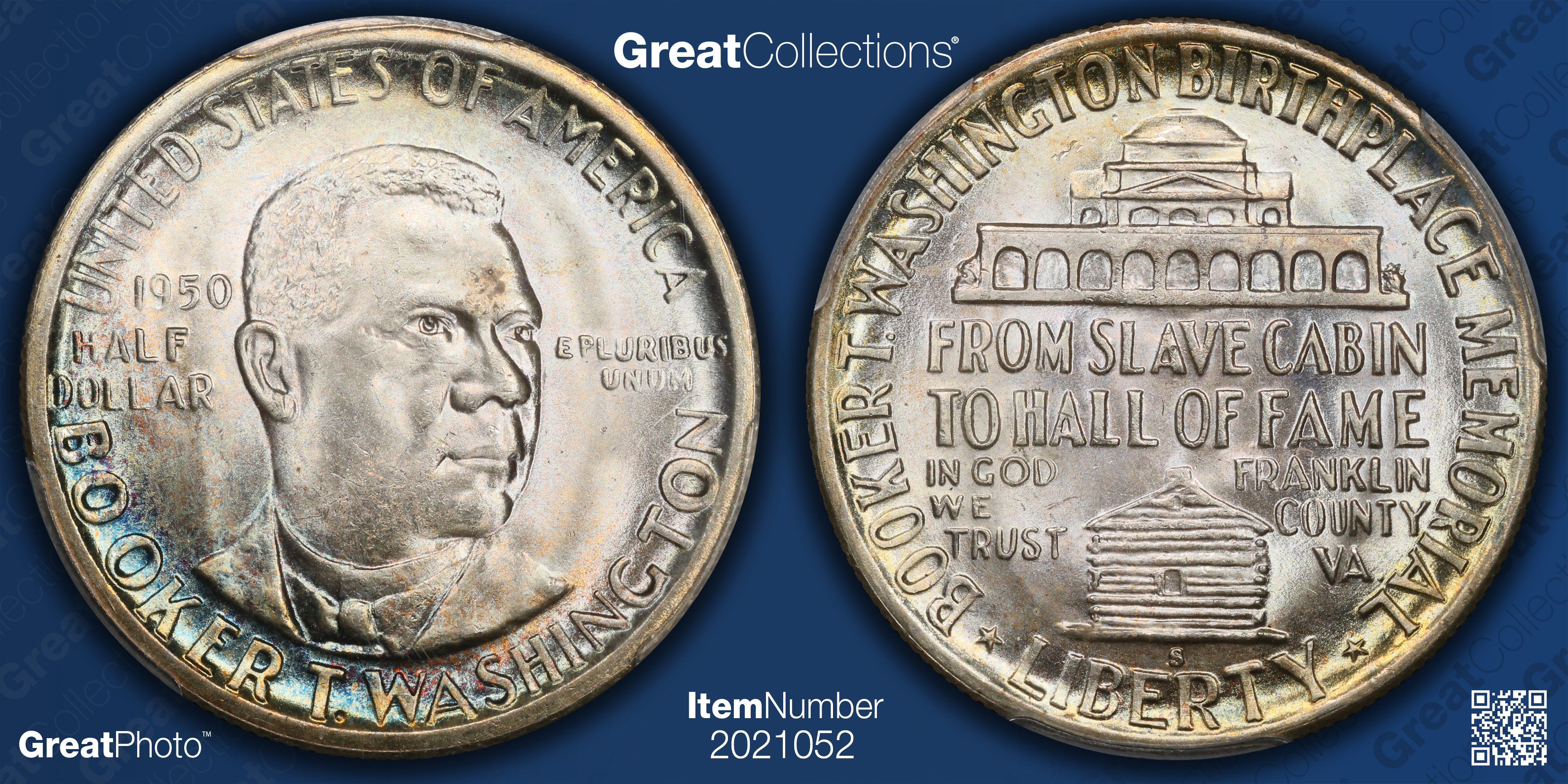 1950-S Booker T. Washington Memorial Half Dollar PCGS MS-66 (CAC Green ...
