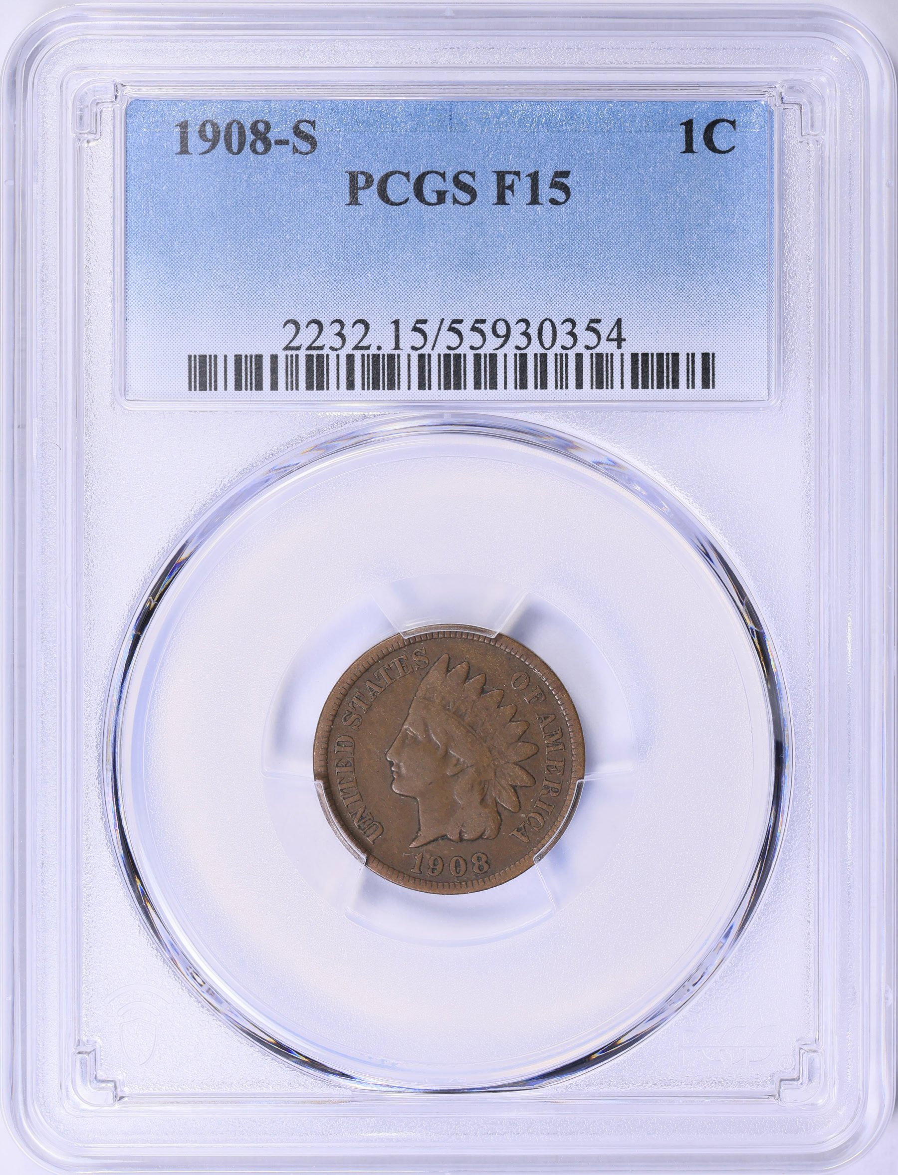 1908-S Indian Cent PCGS F-15 BN (Item 2021164) | GreatCollections Coin ...