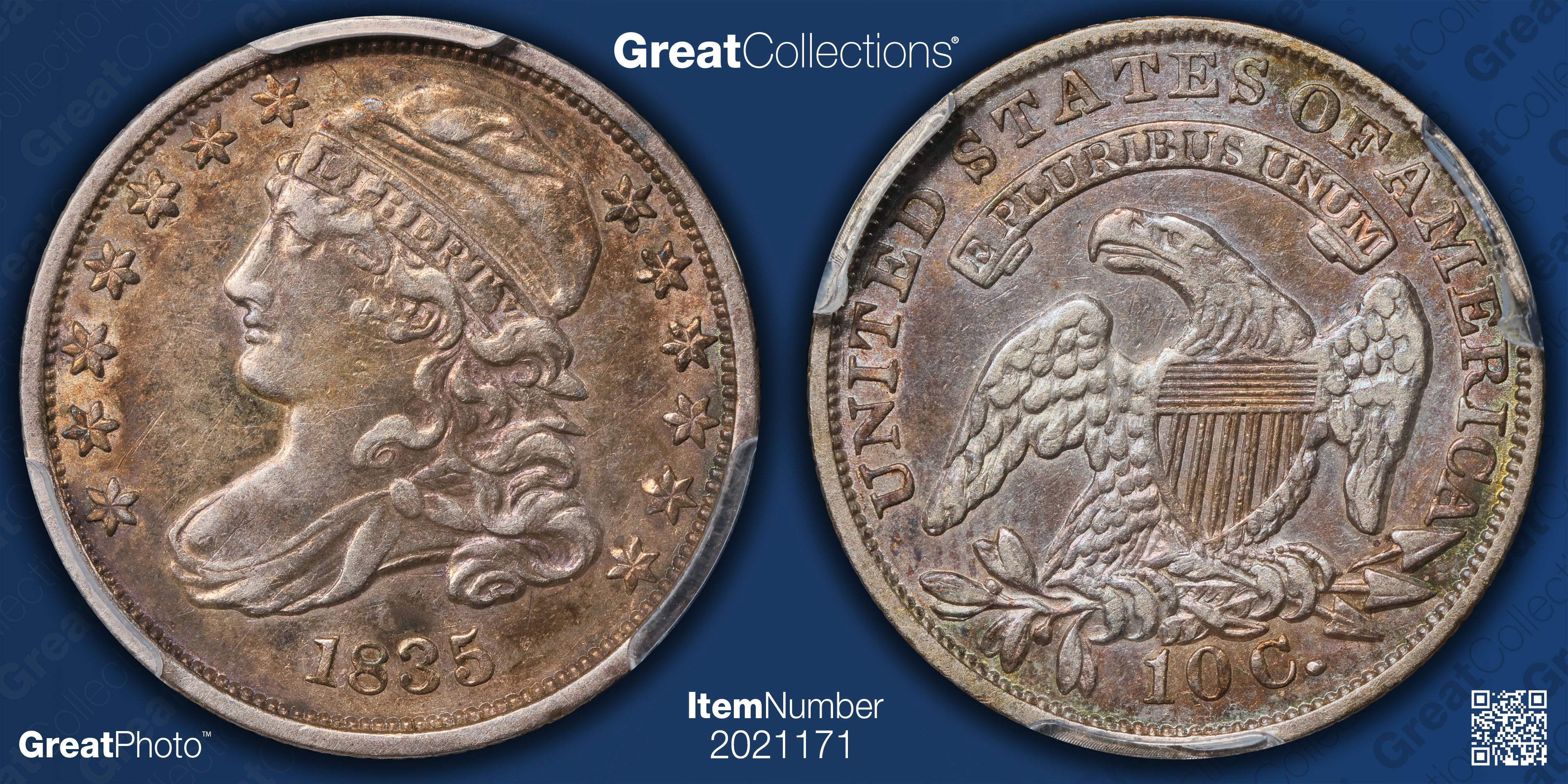 1835 Capped Bust Dime PCGS XF-45 (Item 2021171) | GreatCollections Coin ...