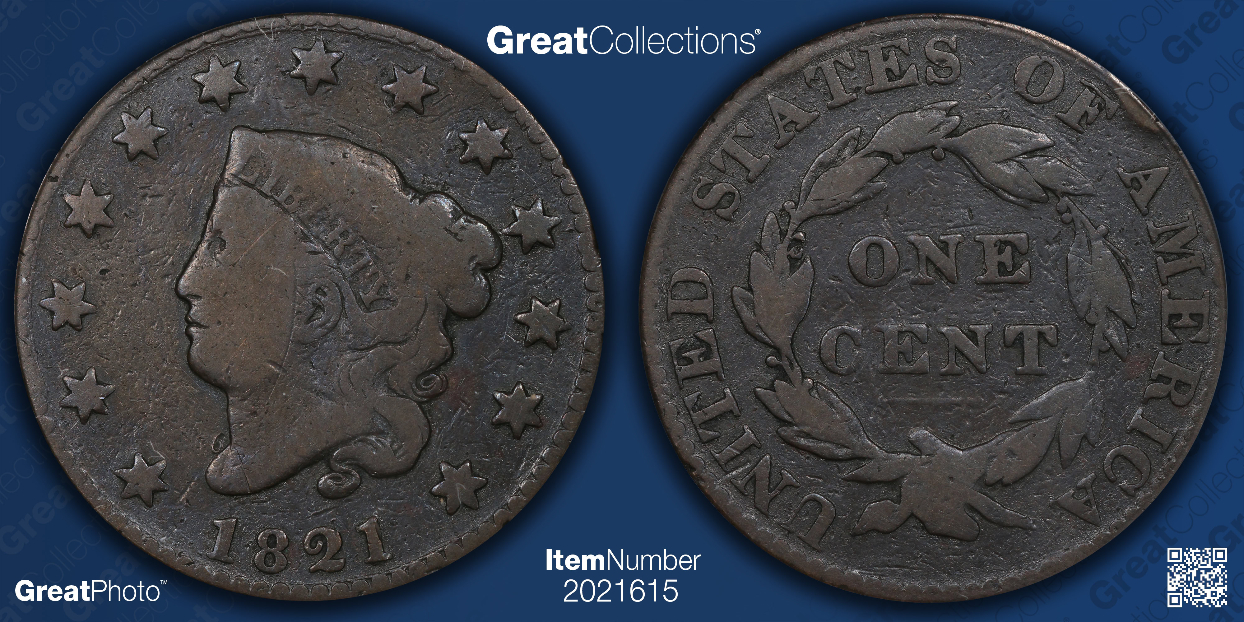 1821 Matron Cent ANACS VG-08 BN (Item 2021615) | GreatCollections Coin ...