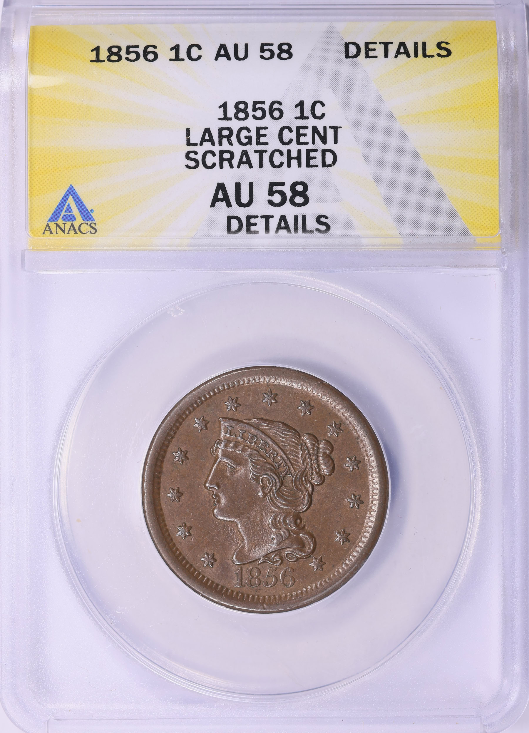 1856 Braided Hair Cent Slanted 5 ANACS AU-58 Details (Item 2021664 ...