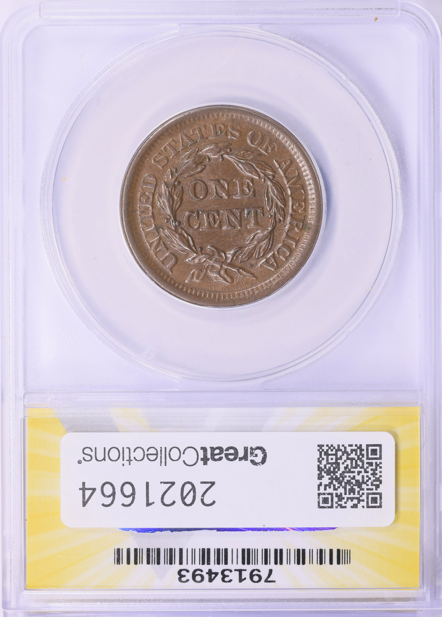 1856 Braided Hair Cent Slanted 5 ANACS AU-58 Details (Item 2021664 ...