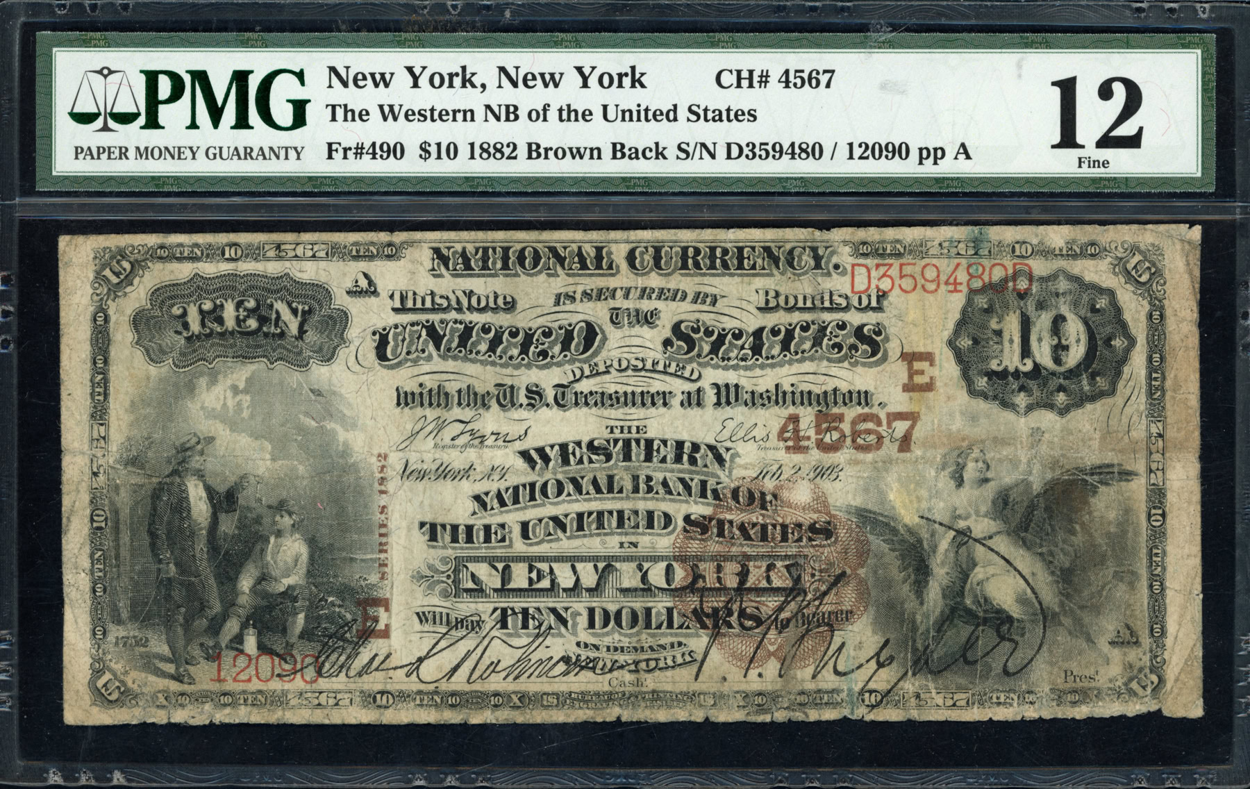 Fr. 490 New York City, New York 1882 $10 Brown Back Note The Western ...