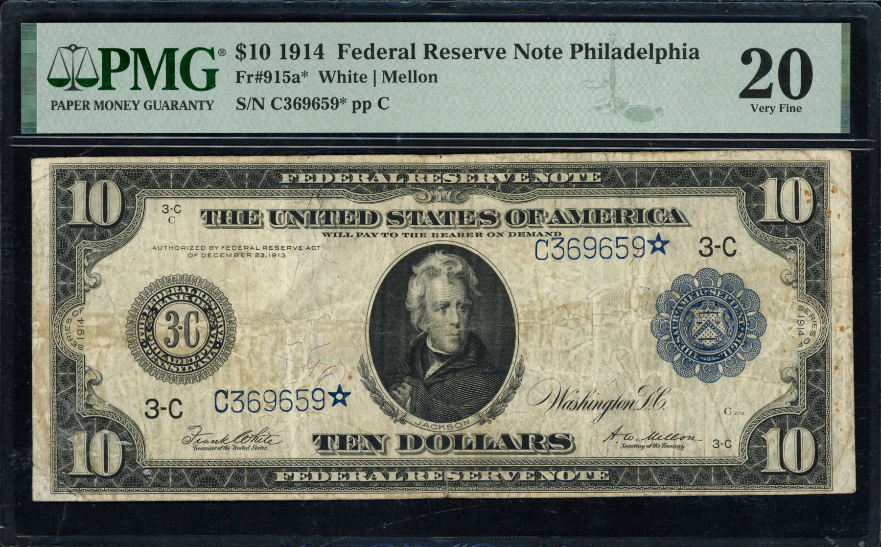 Fr. 915a* 1914 $10 Philadelphia Federal Reserve Star Note White ...