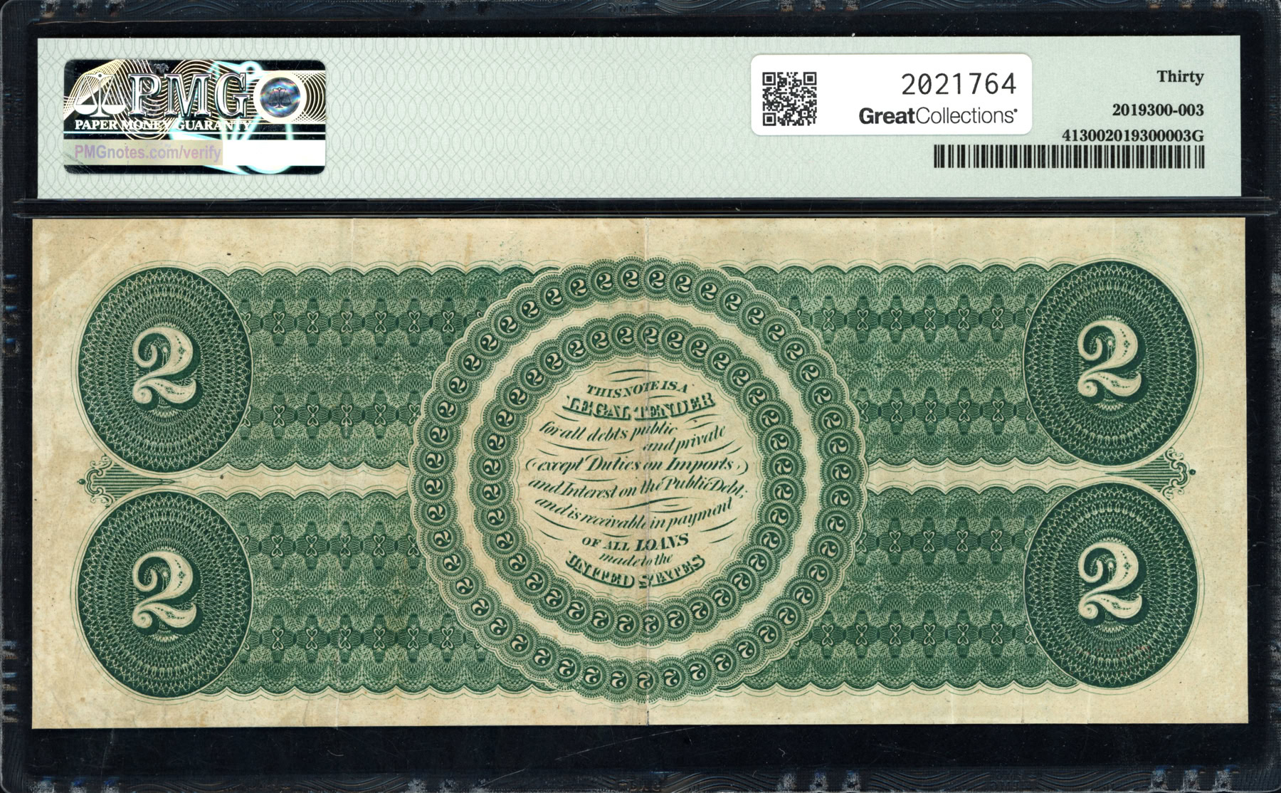 Fr. 41 1862 $2 Legal Tender Note Series 126 Chittenden / Spinner PMG ...