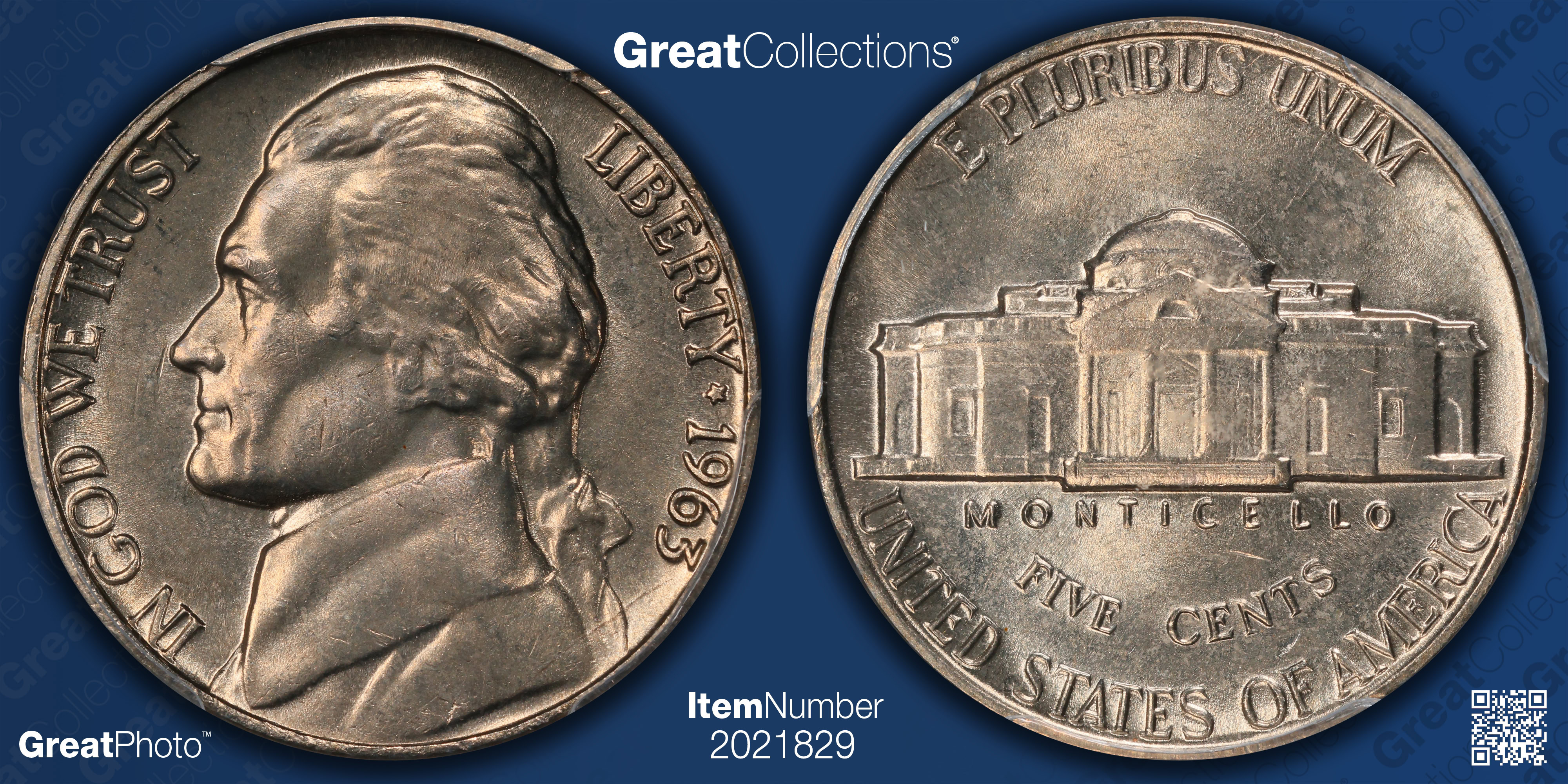 1963 Jefferson Nickel PCGS MS-66 (Item 2021829) | GreatCollections Coin ...