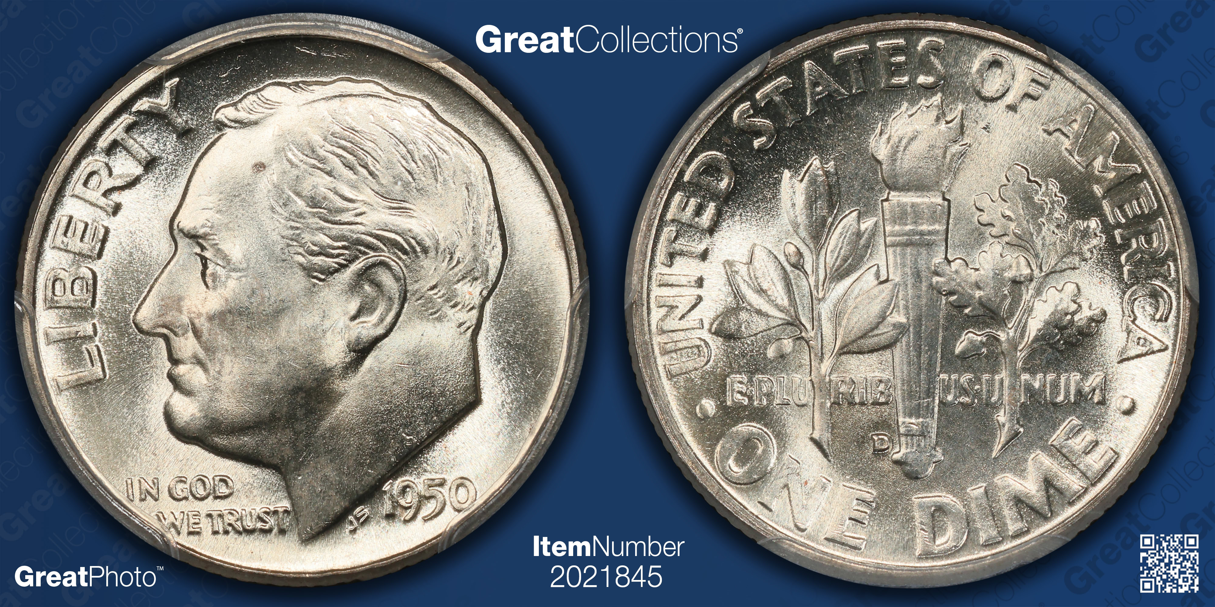 1950-D Roosevelt Dime PCGS MS-66 (Item 2021845) | GreatCollections Coin ...