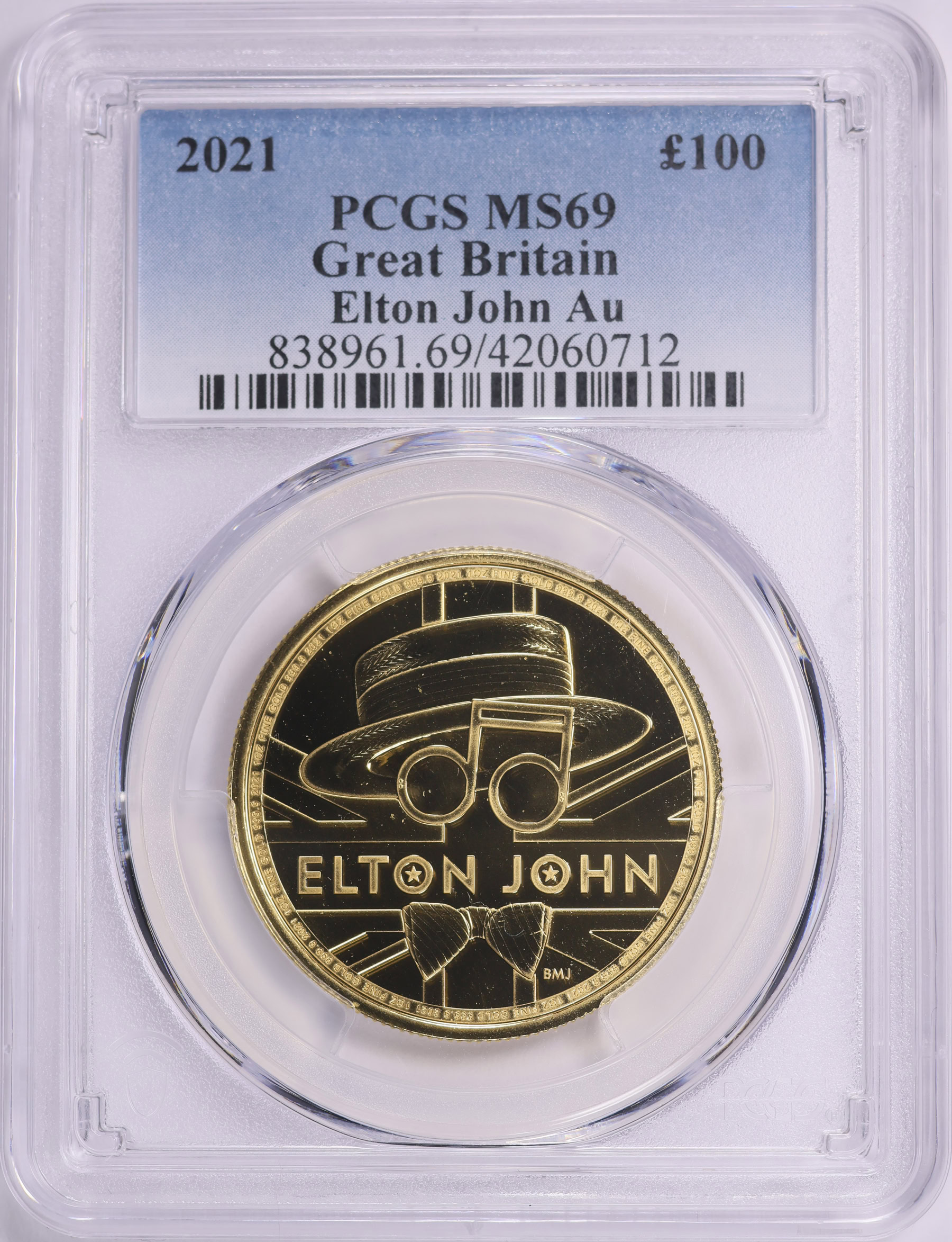 Great Britain 2021 Gold £100 British Music Legends - Elton John PCGS MS ...
