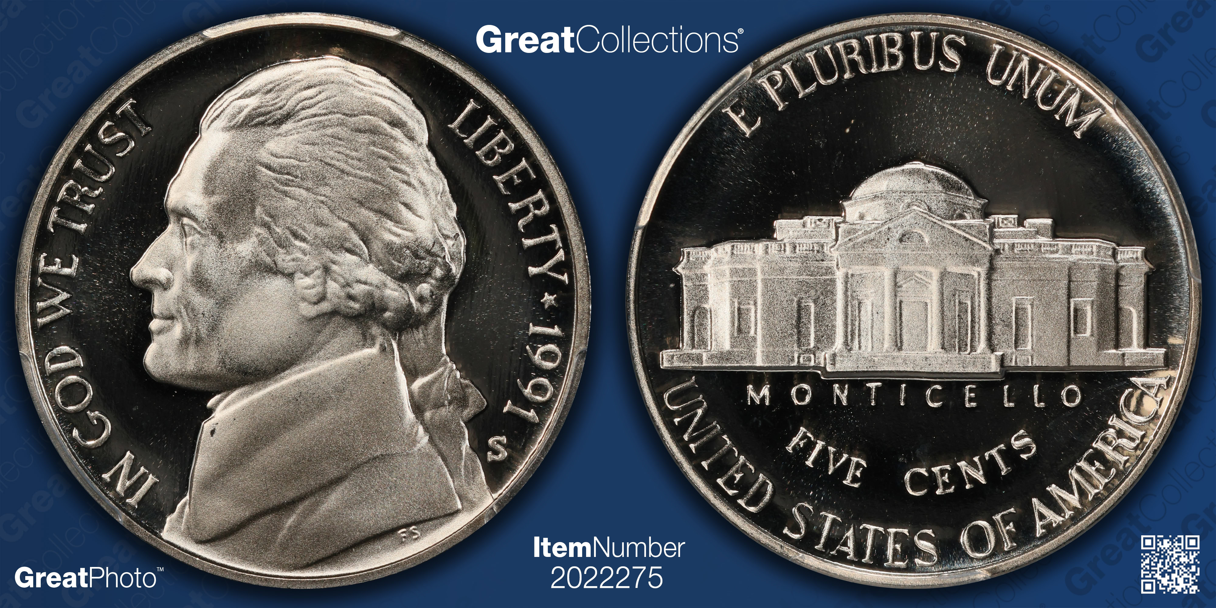 1991-S Jefferson Nickel PCGS Proof-70 DCAM (Item 2022275 ...