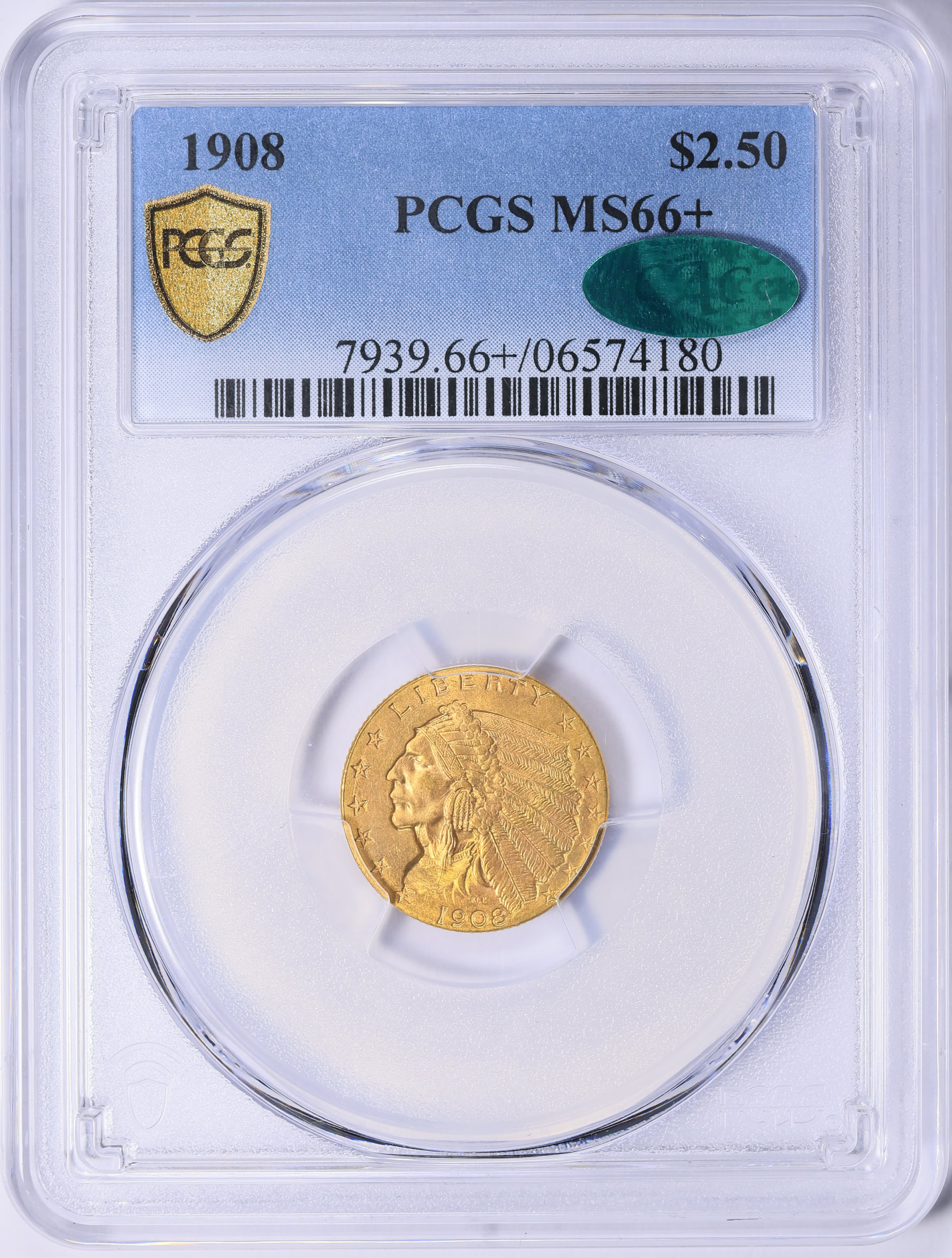 1908 Indian Gold Quarter Eagle PCGS MS-66+ (CAC Green) (Item 2022347 ...