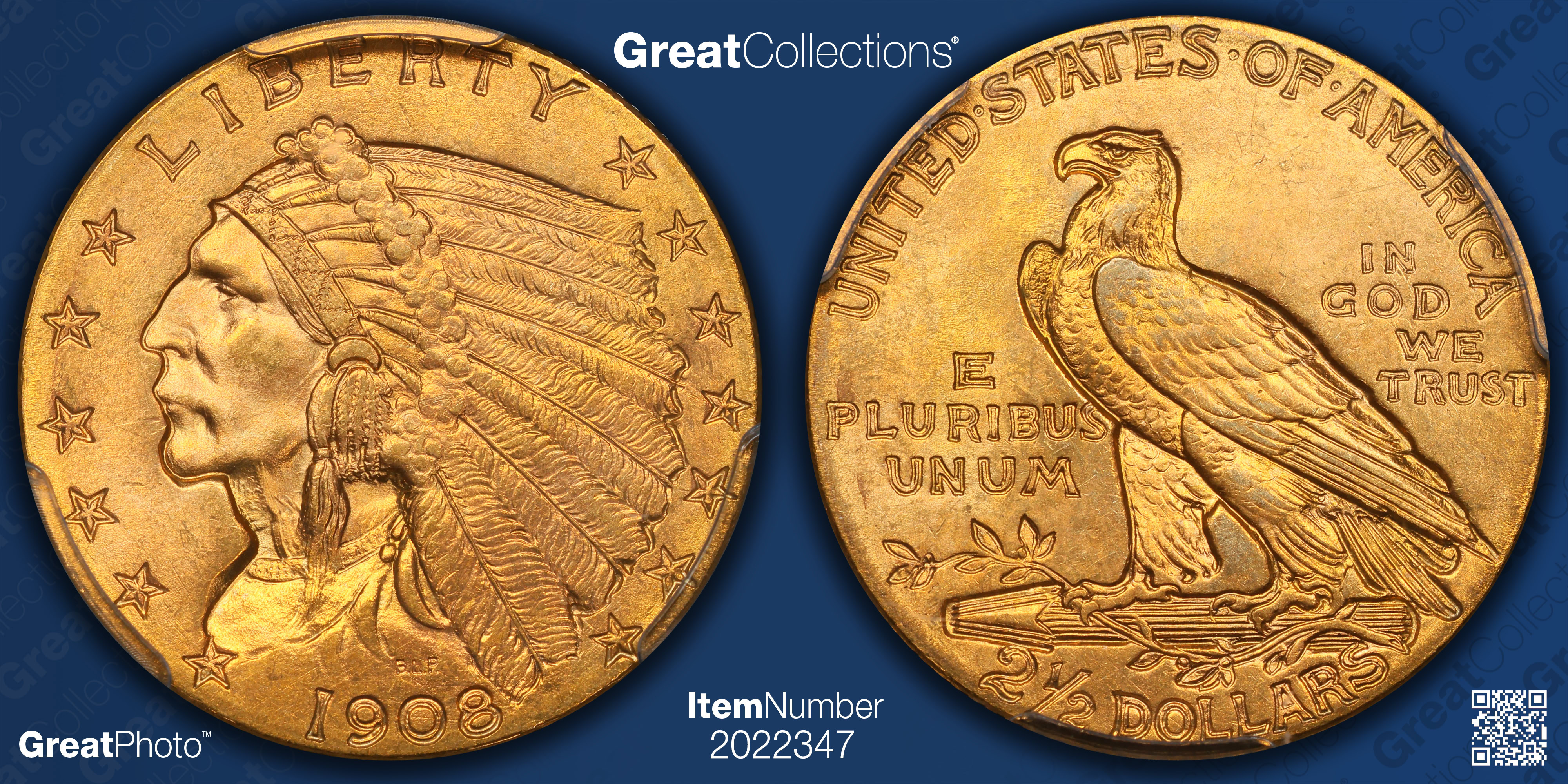 1908 Indian Gold Quarter Eagle PCGS MS-66+ (CAC Green) (Item 2022347 ...