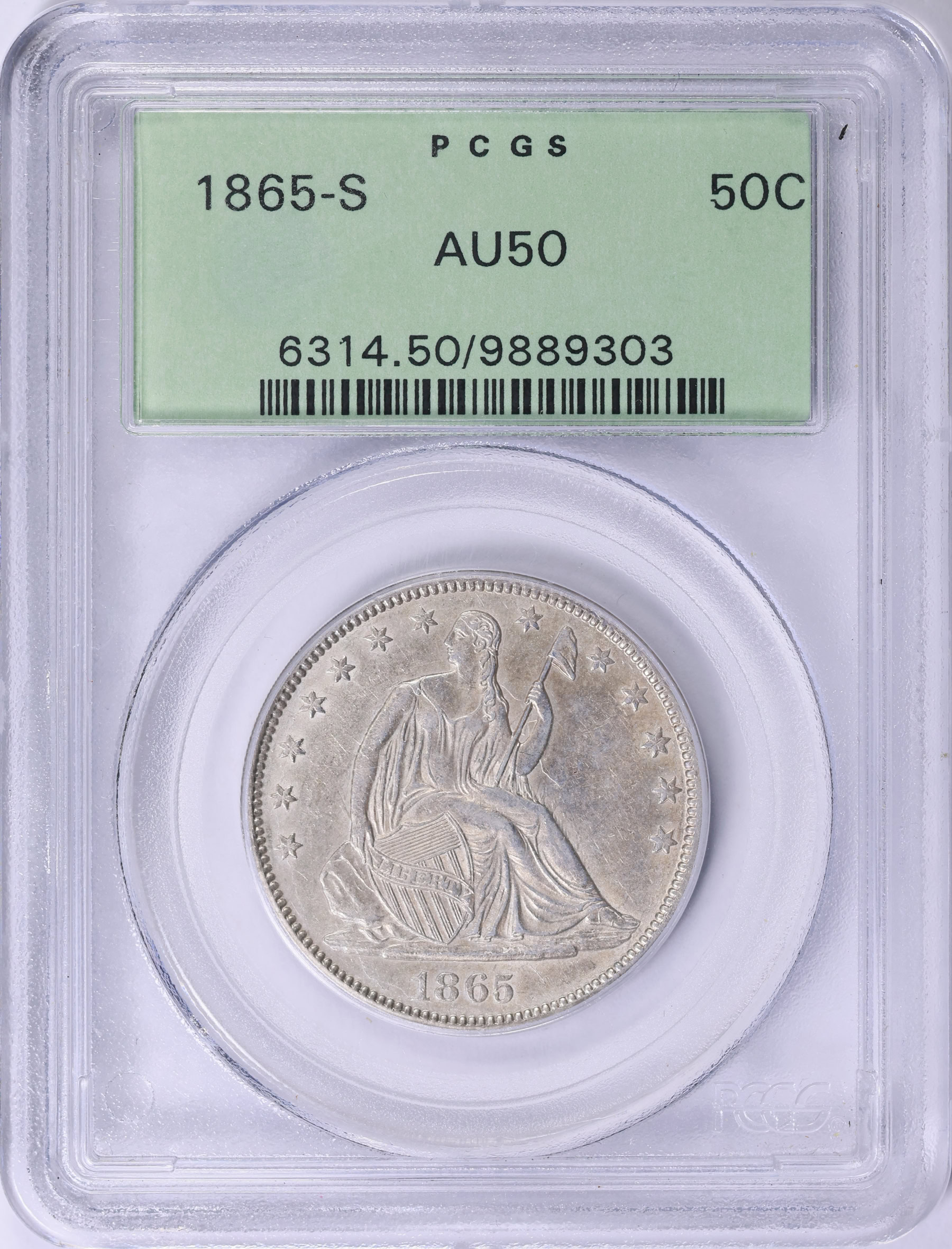 1865-S Seated Liberty Half Dollar PCGS AU-50 OGH (Item 2022367 ...