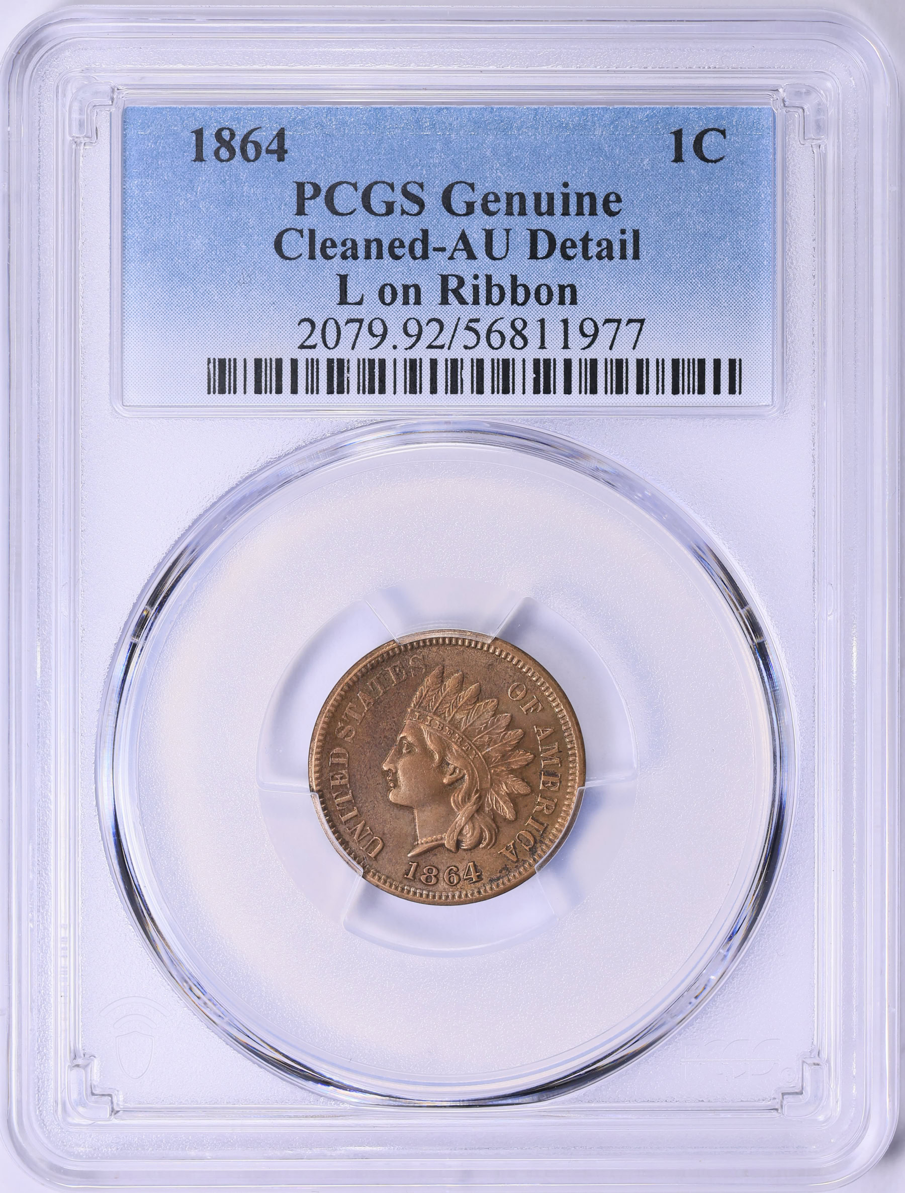 1864 Indian Cent L on Ribbon PCGS Genuine AU Details (Item 2022391 ...