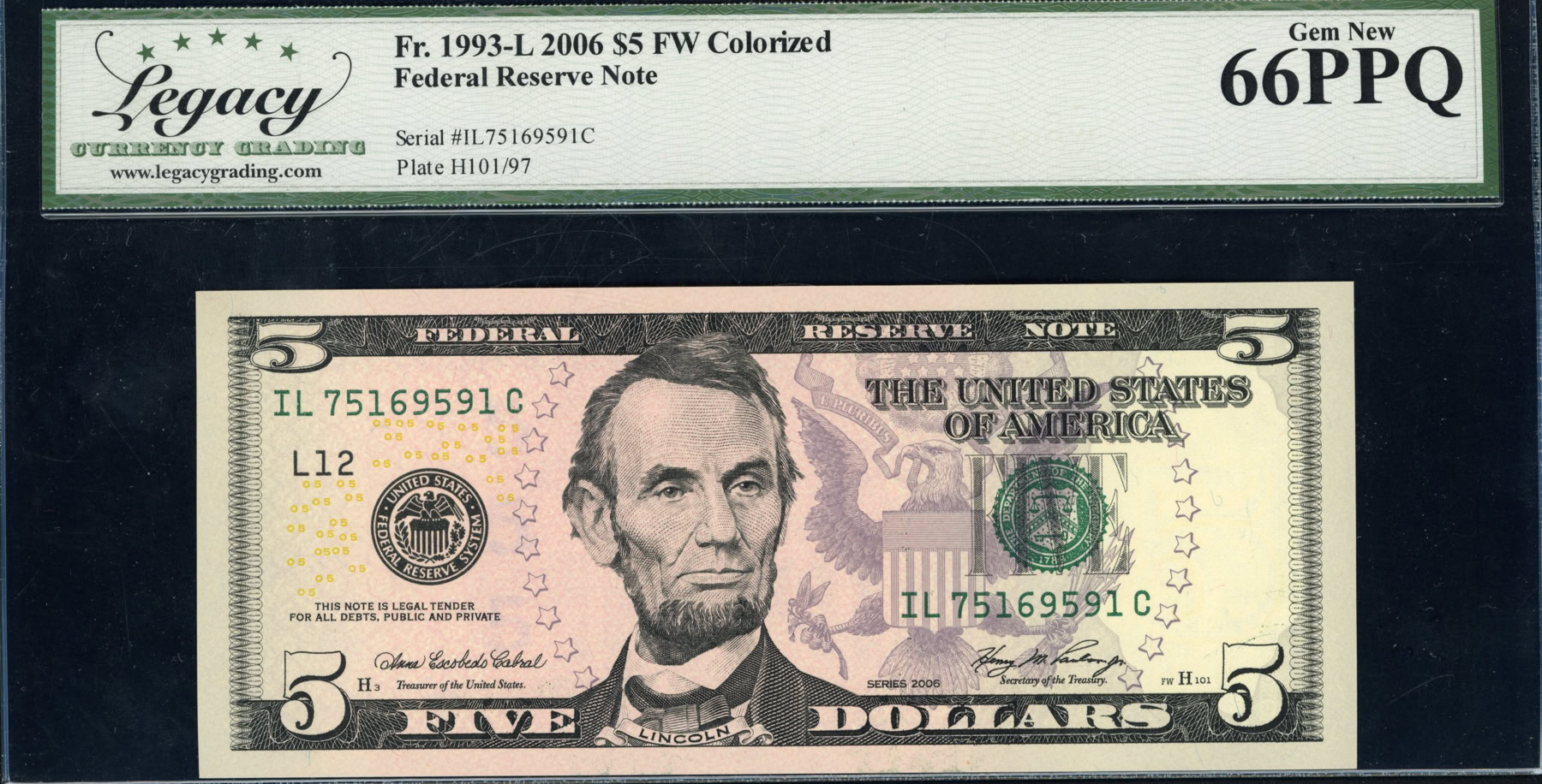 Fr. 1993-L (ILC Block) 2006 $5 San Francisco Federal Reserve Note ...