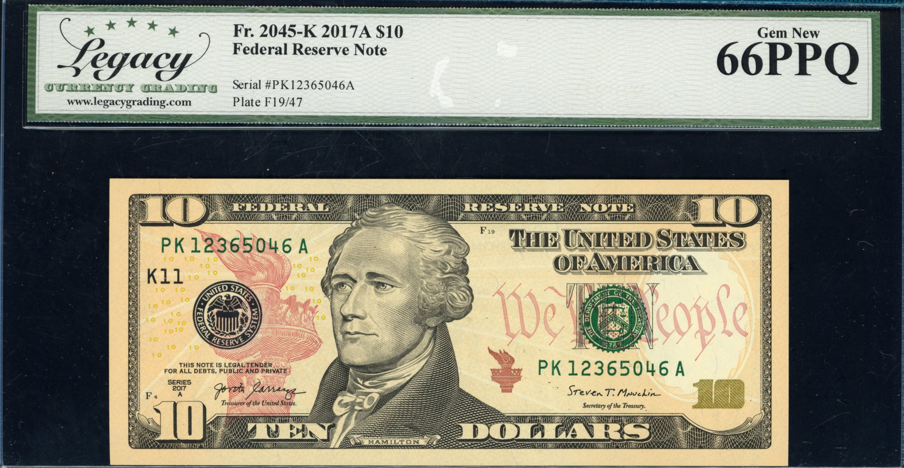Fr. 2045-K (PKA Block) 2017A $10 Dallas Federal Reserve Note Carranza ...