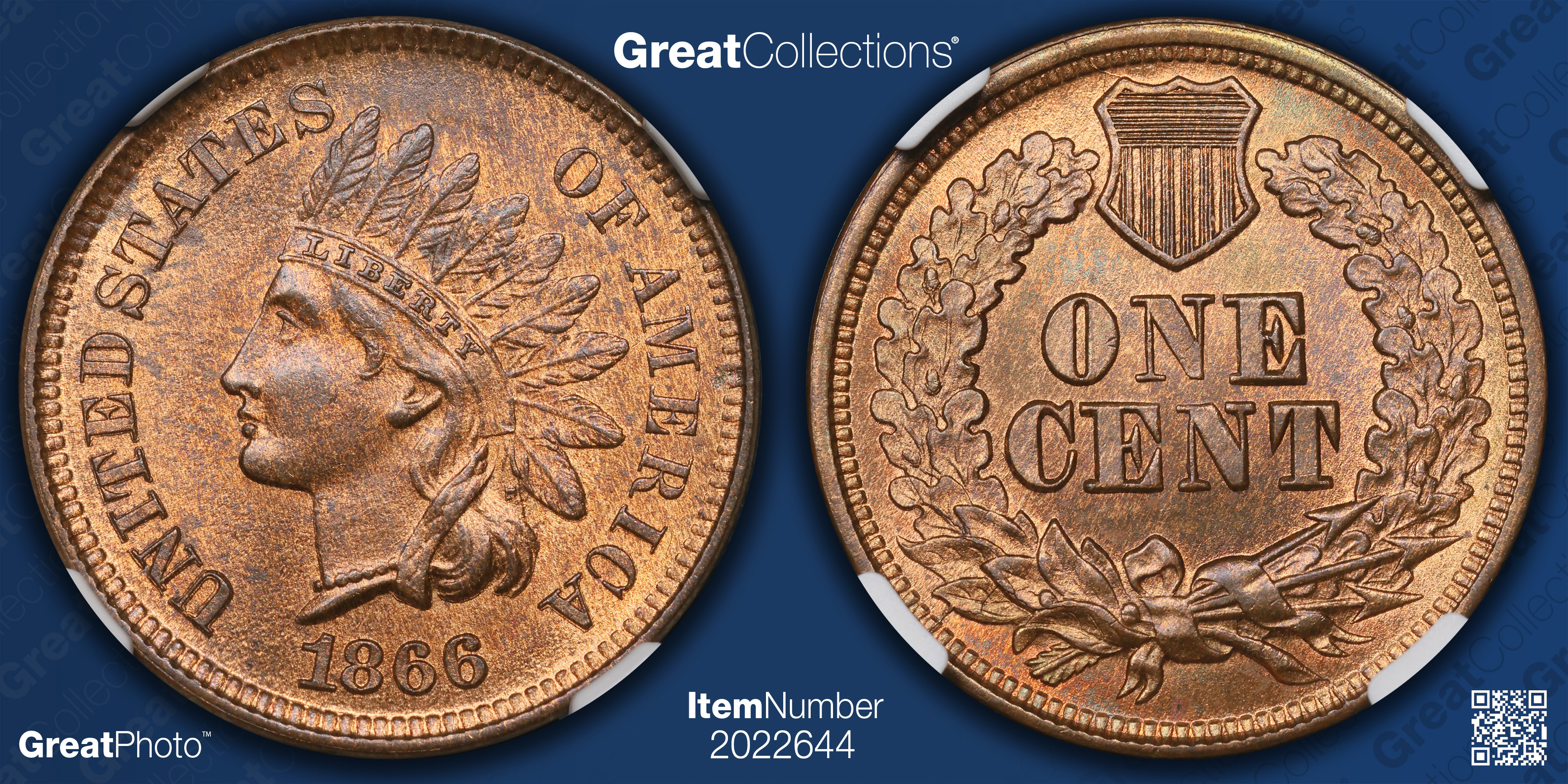 1866 Indian Cent NGC MS-64 RB (Eagle Eye Seal) (Item 2022644 ...