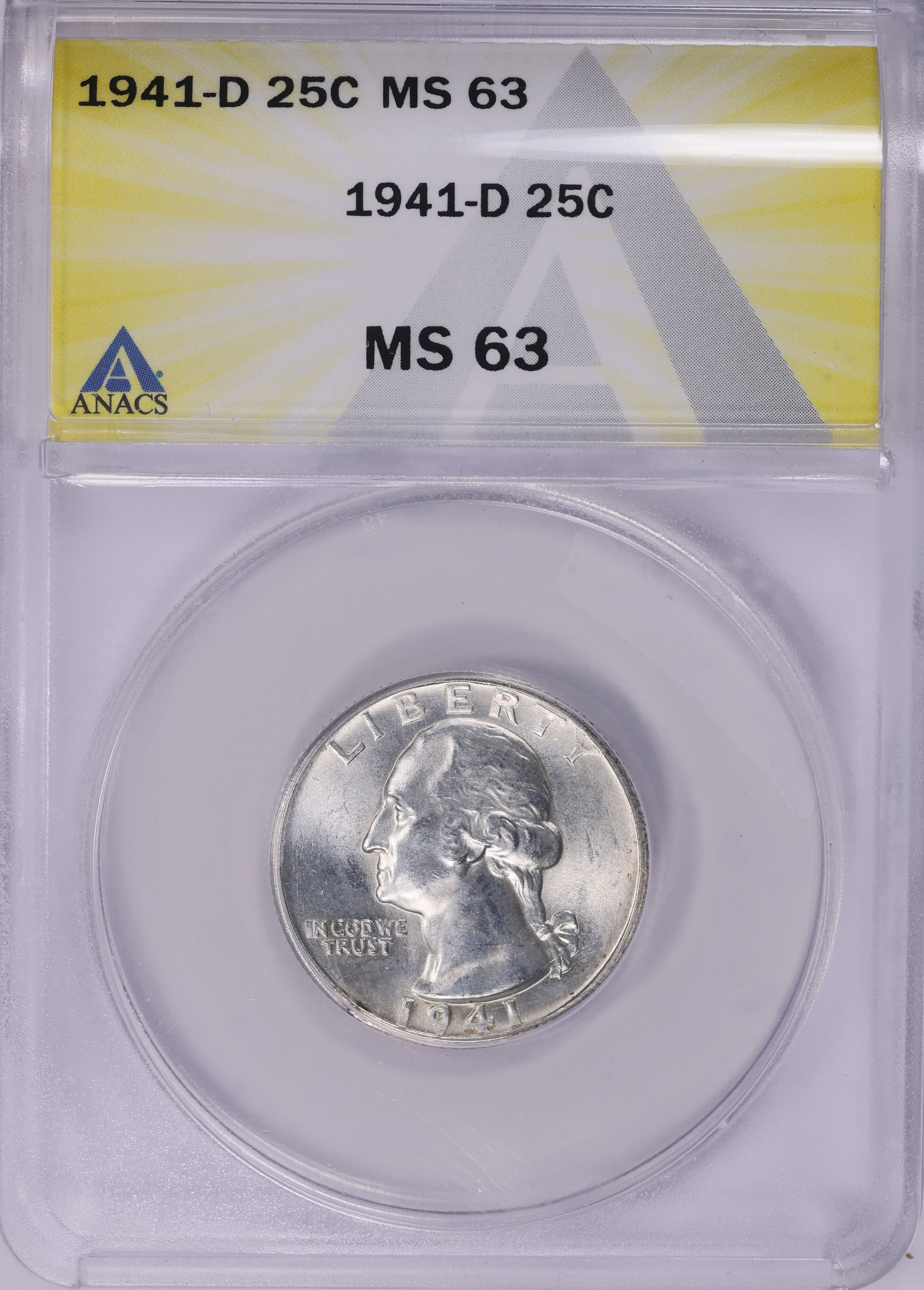 1941-D Washington Quarter ANACS MS-63 (Item 2022760) | GreatCollections ...