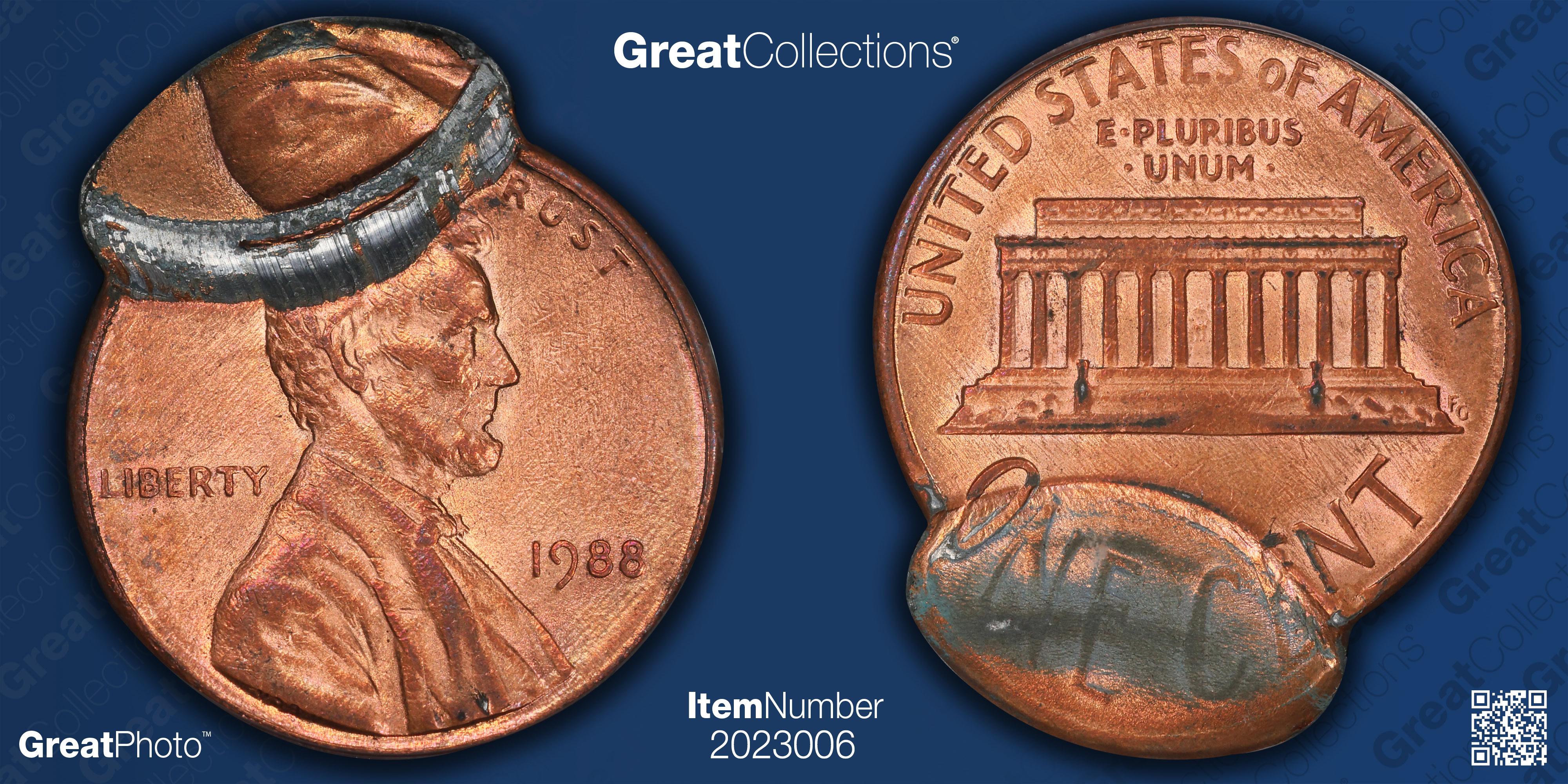 Mint Error 1988 Lincoln Cent Double Struck - 2nd Strike 80% Off Center ...
