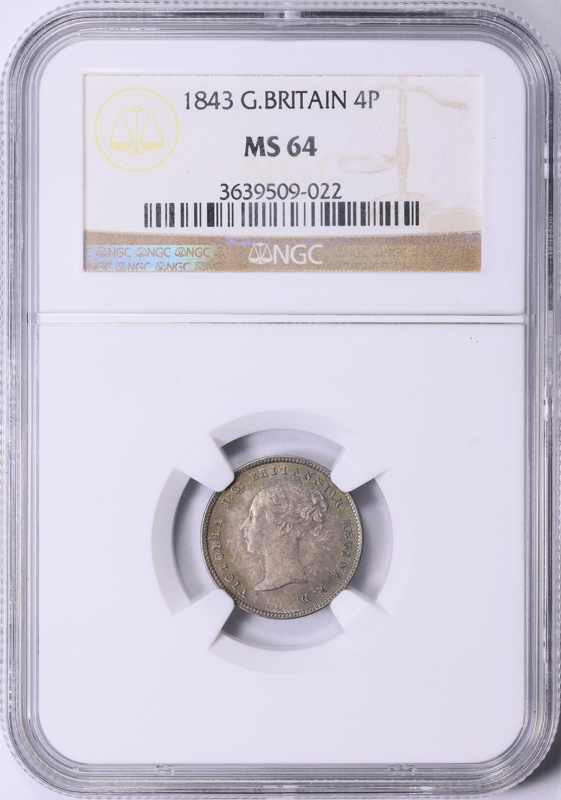 Great Britain 1843 Silver Maundy 4 Pence KM-732 NGC MS-64 (Toned) (Item ...