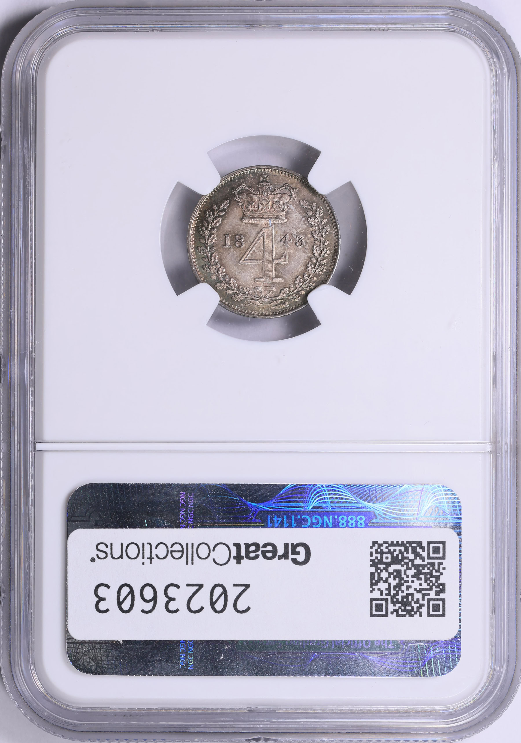 Great Britain 1843 Silver Maundy 4 Pence KM-732 NGC MS-64 (Toned) (Item ...