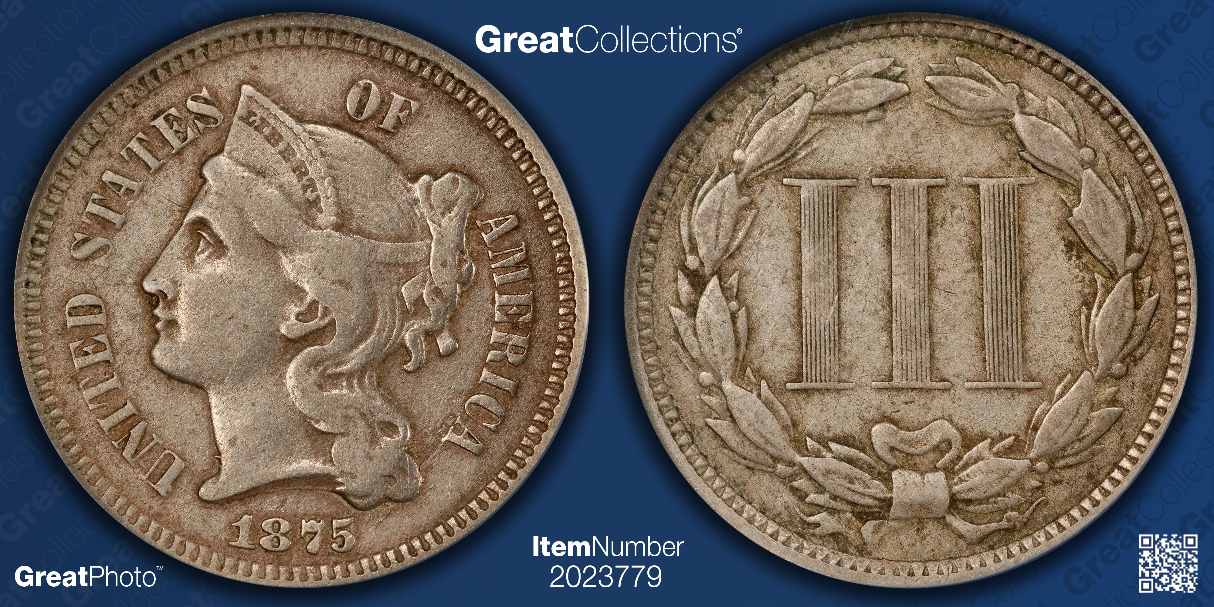 1875 Nickel Three-Cent Piece Misplaced Digit FS-301 ANACS VF-35 (Item ...
