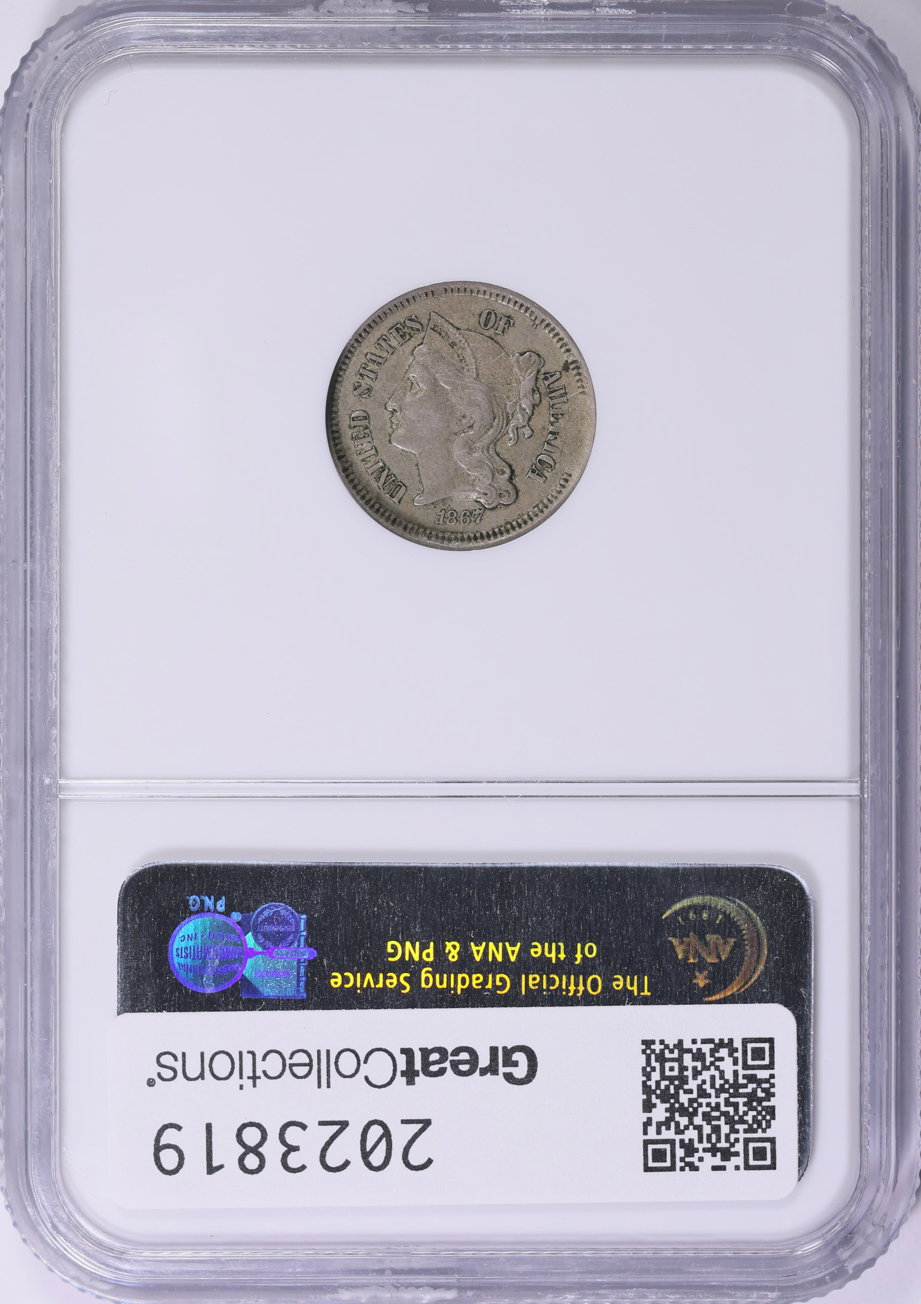 Mint Error 1867 Nickel Three-Cent Piece Reverse Die Break at 3:00 NGC ...