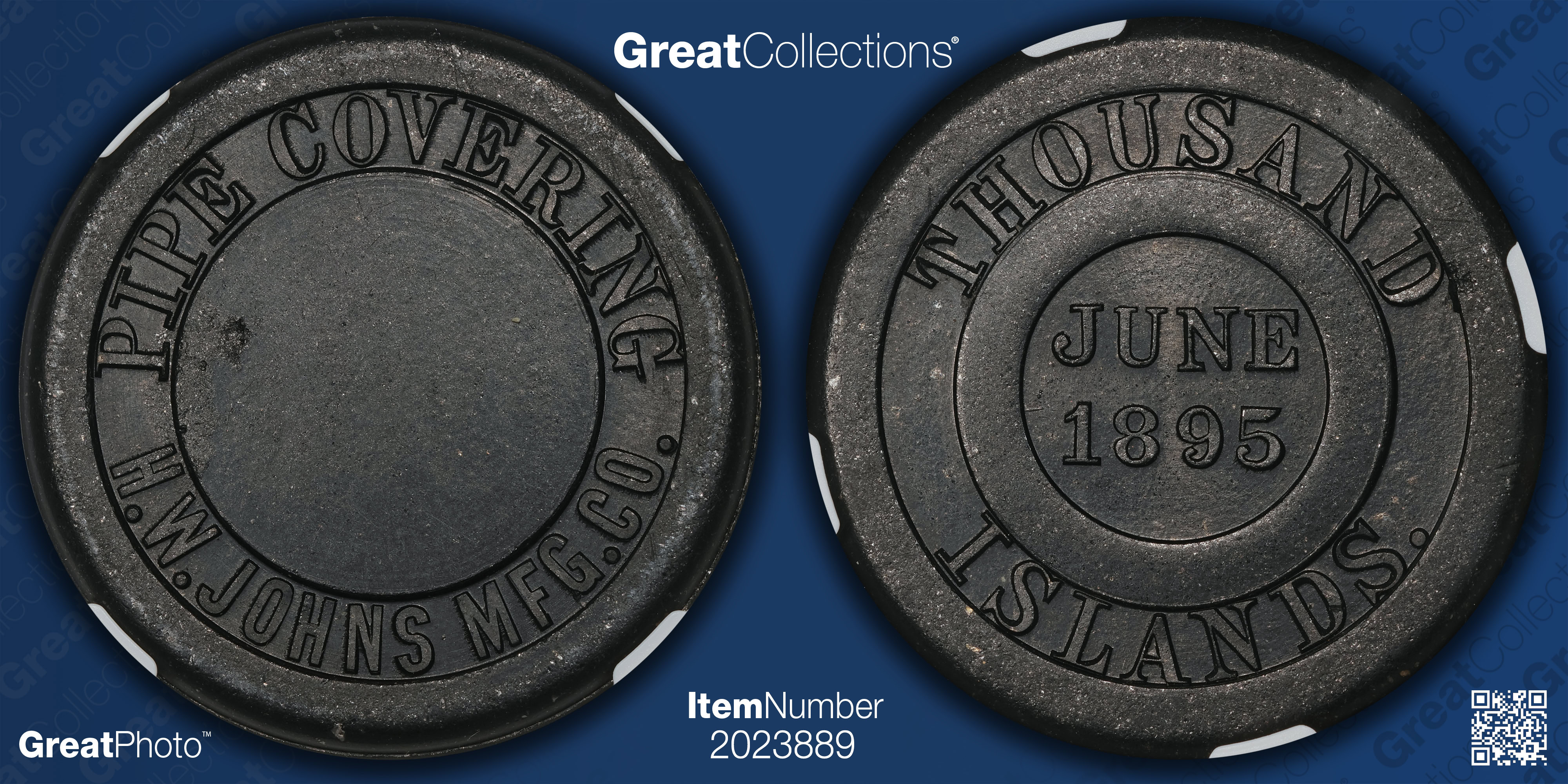 1895-Dated Thousand Island H.W. Johns, Pipe Covering Token S-810-J9A ...