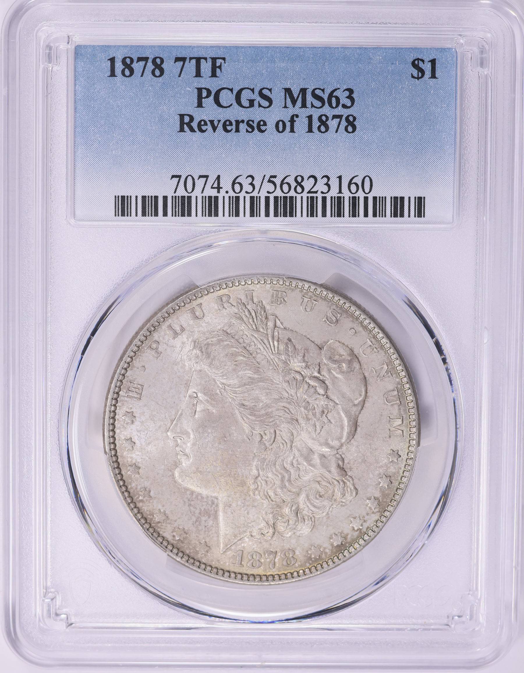 1878 Morgan Silver Dollar 7 Tailfeathers, Reverse of 1878 PCGS MS-63 ...