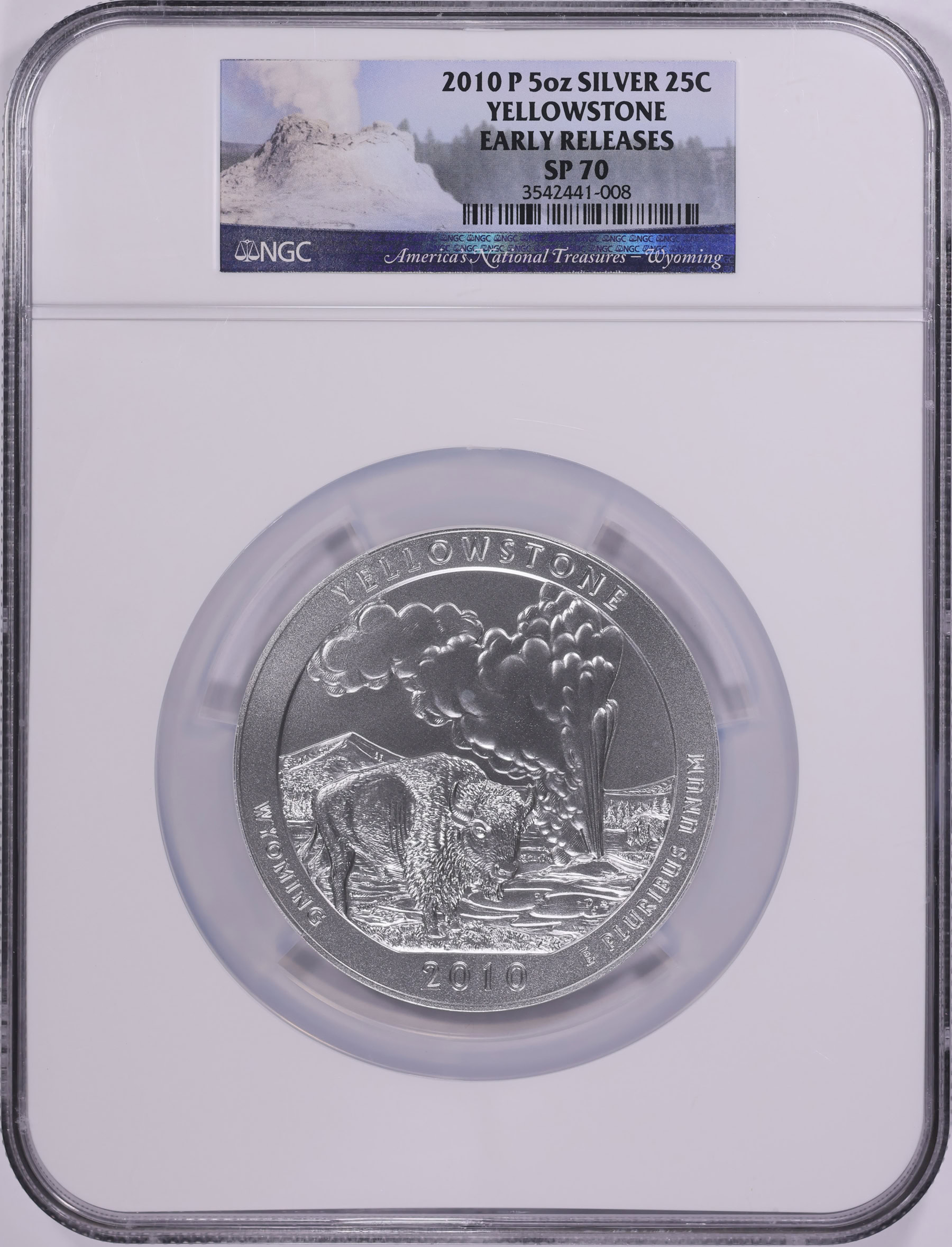 2010-P America the Beautiful 5 oz. Silver Quarter Yellowstone NP Early ...