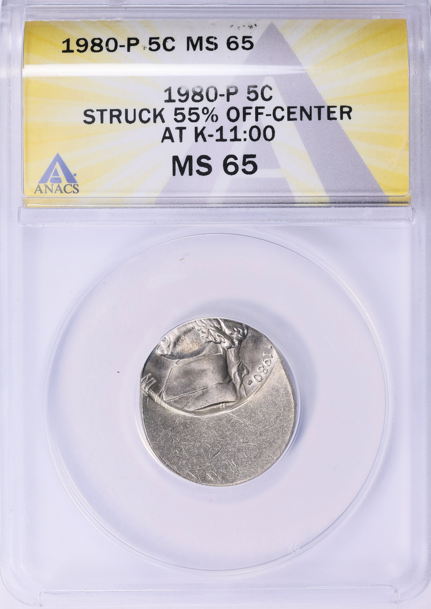 Mint Error 1980-P Jefferson Nickel Struck 55% Off-Center at K-11:00 ...