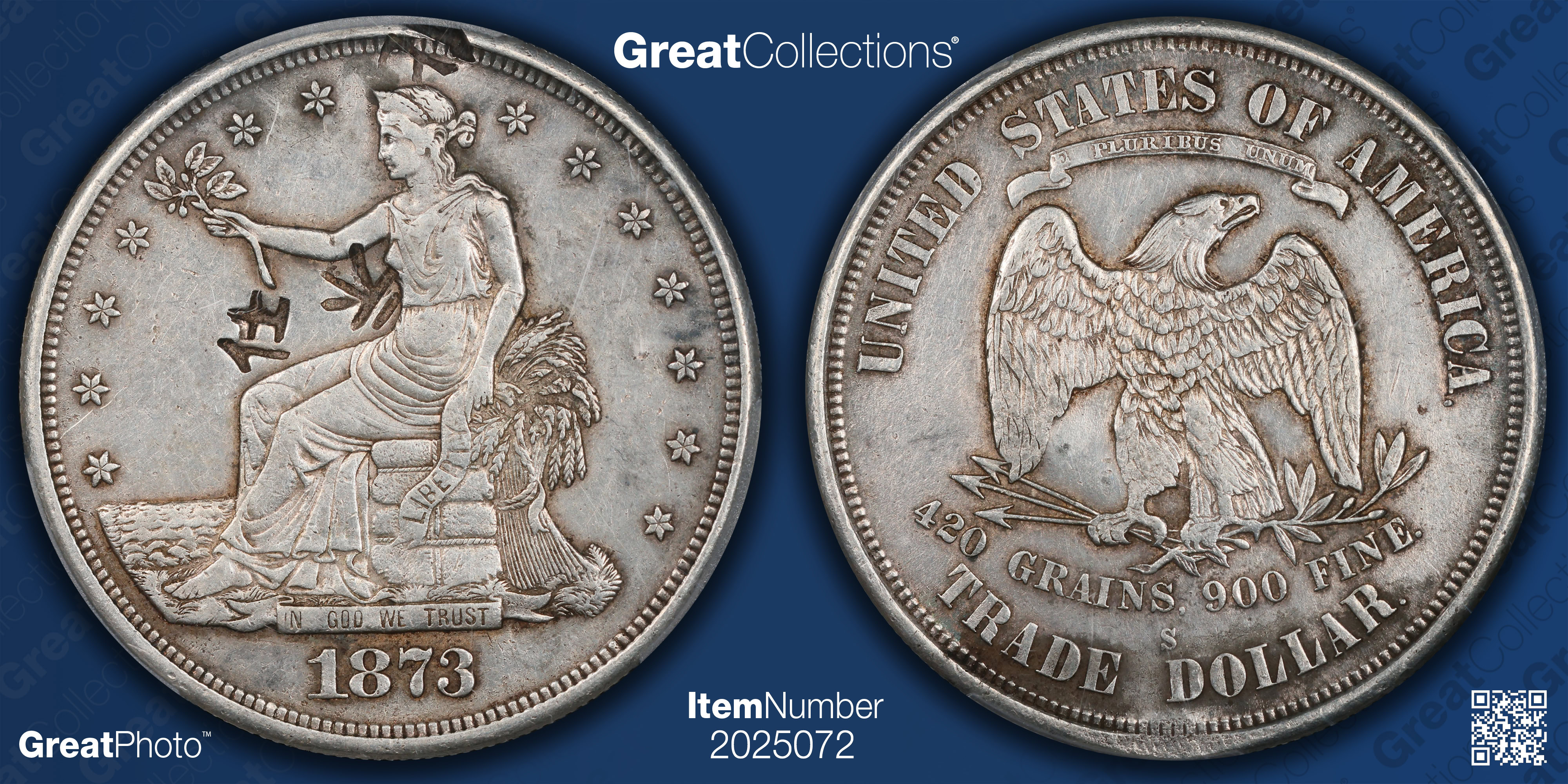 1873-S Trade Silver Dollar Chop Mark PCGS Genuine AU Details (Item ...