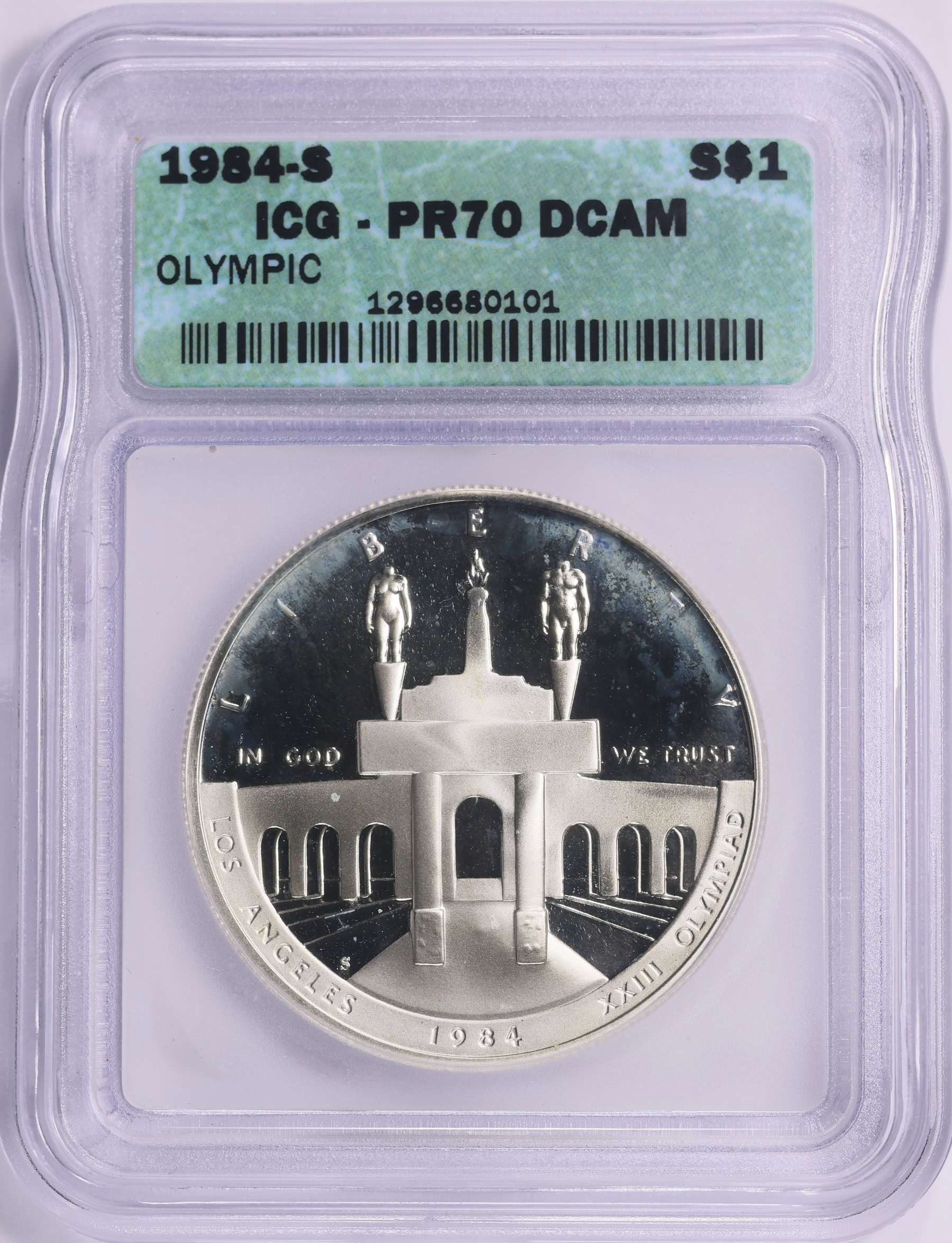 1984-S Los Angeles XXIII Olympiad Coliseum Silver Dollar ICG Proof-70 ...