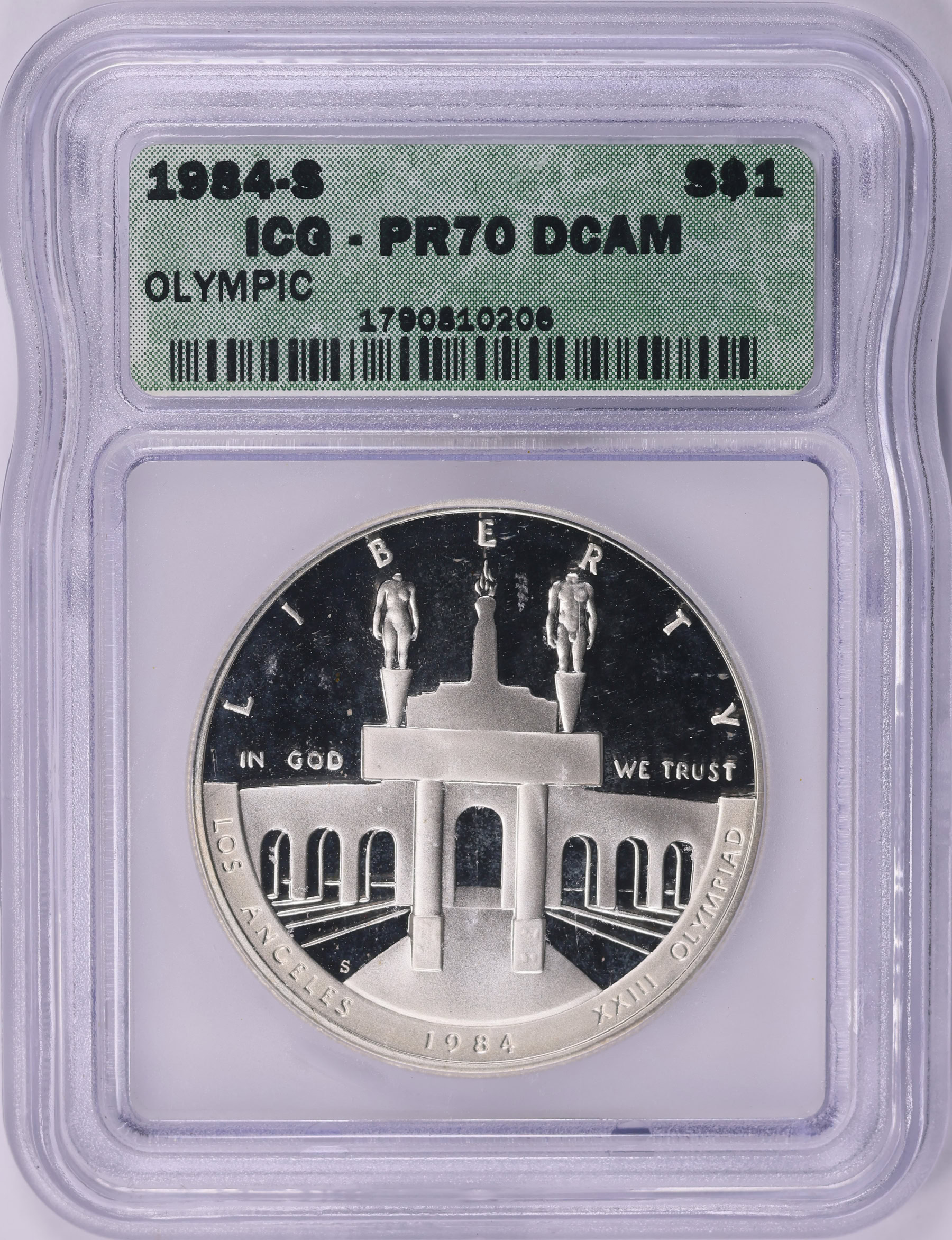 1984-S Los Angeles XXIII Olympiad Coliseum Silver Dollar ICG Proof-70 ...