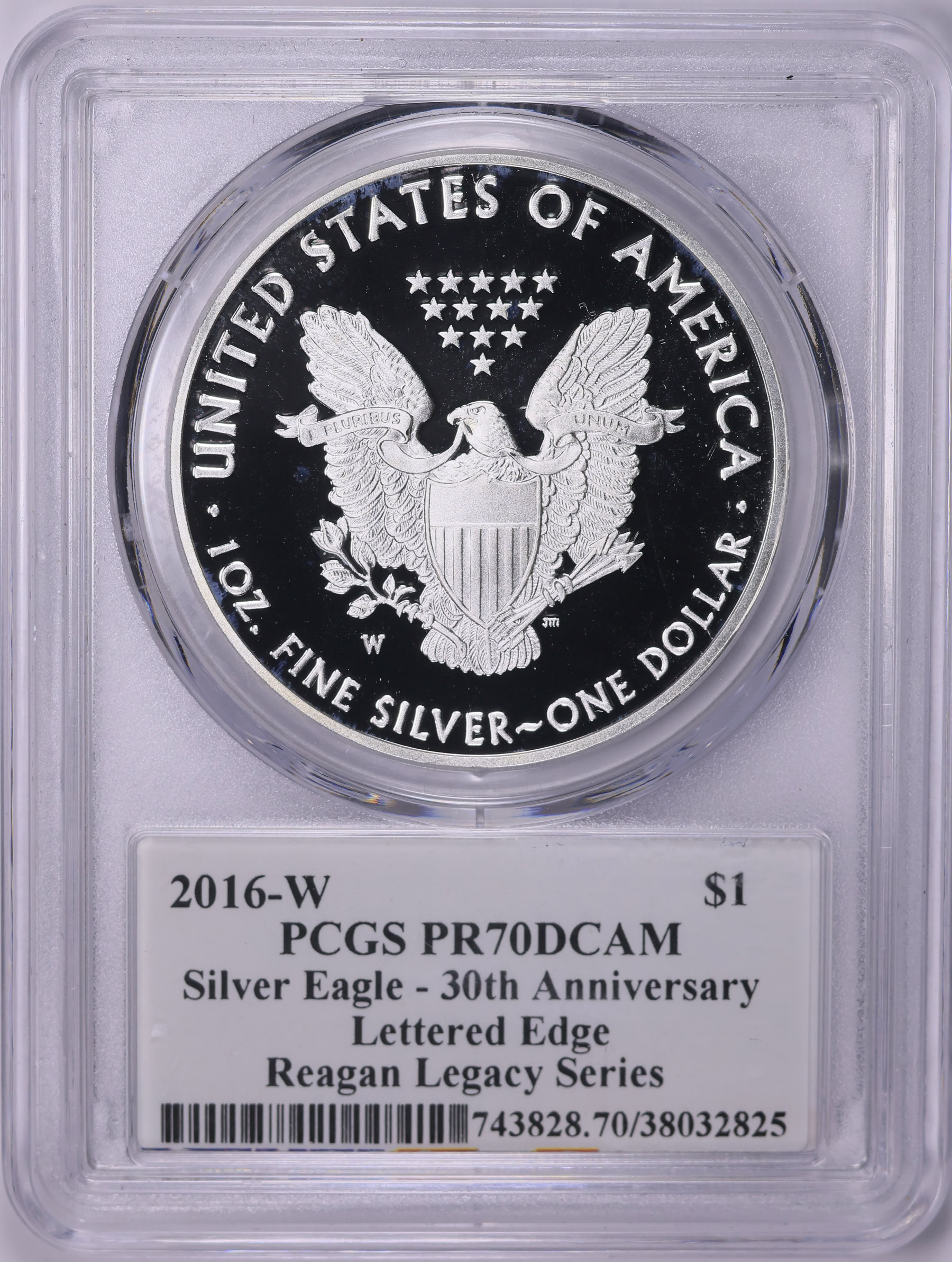 2016-W $1 Silver Eagle 30th Anniversary Lettered Edge Reagan Legacy ...